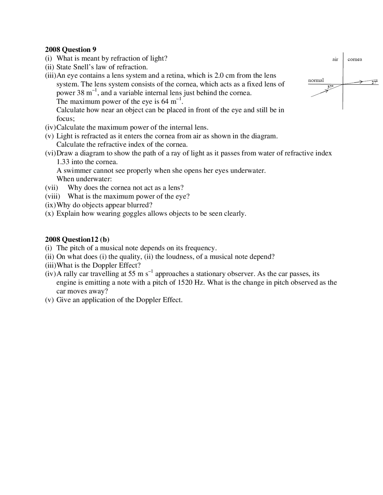 Refraction Of Light General Physics Exam Docsity