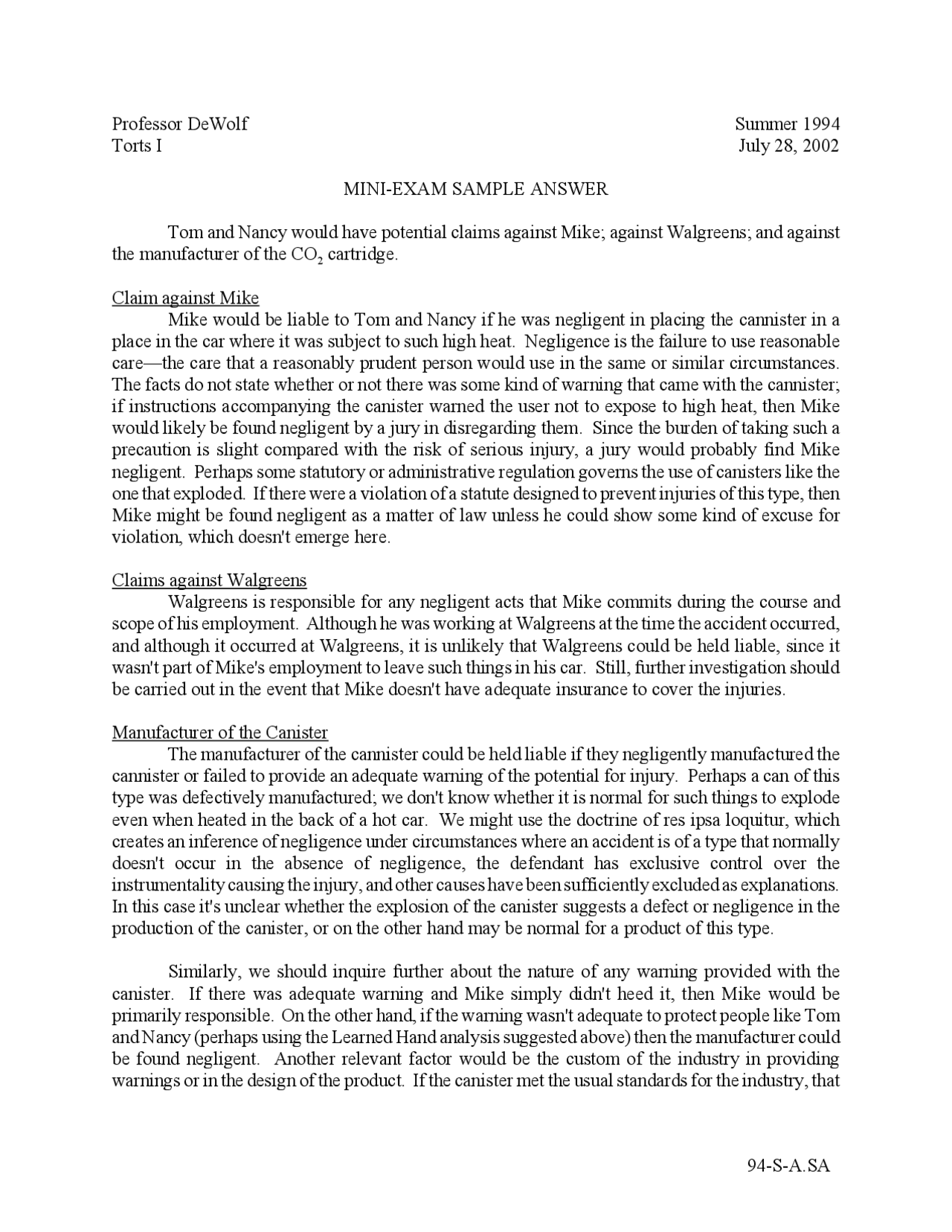 Contract Negotations Torts Law Solved Exam Docsity