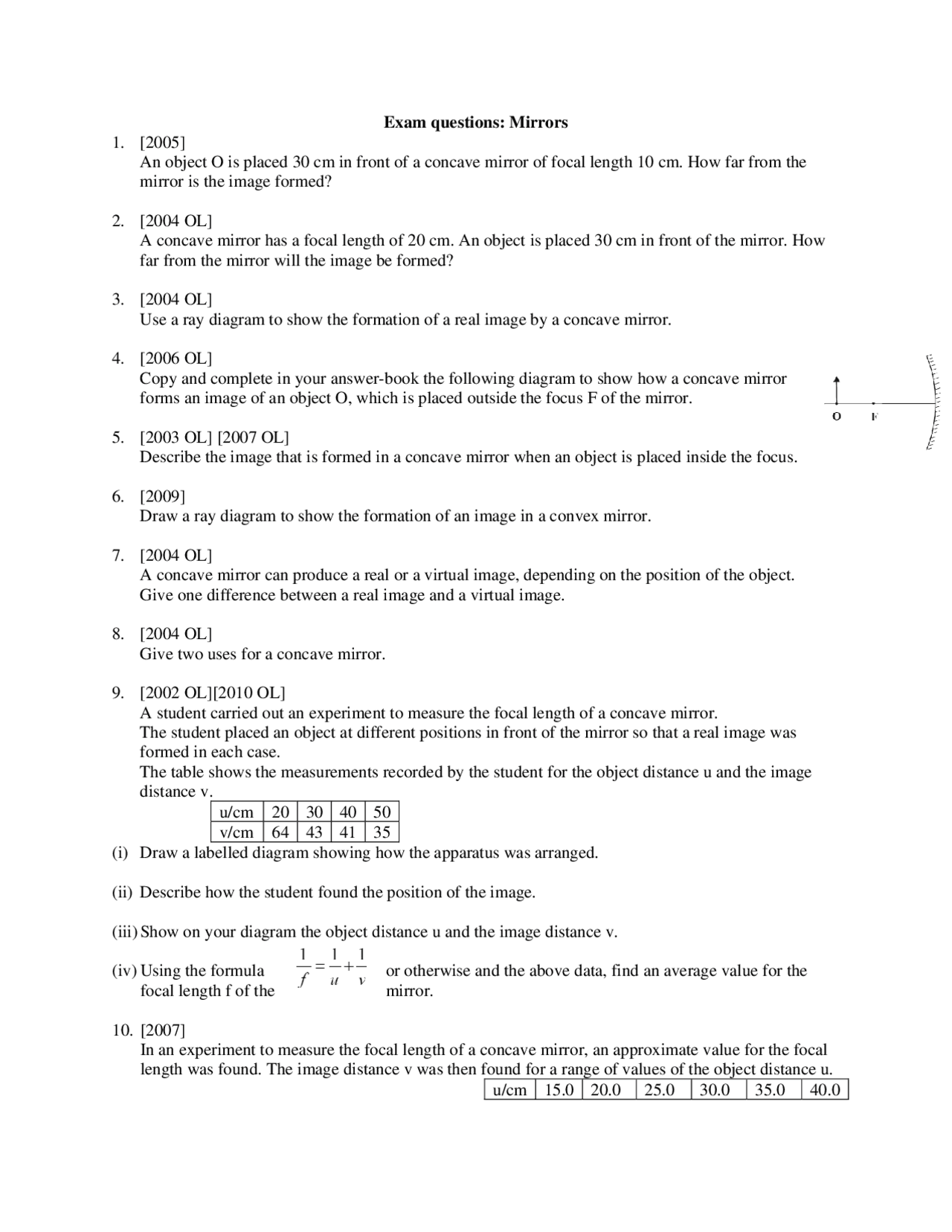 Mirrors - General Physics - Solved Exam - Docsity
