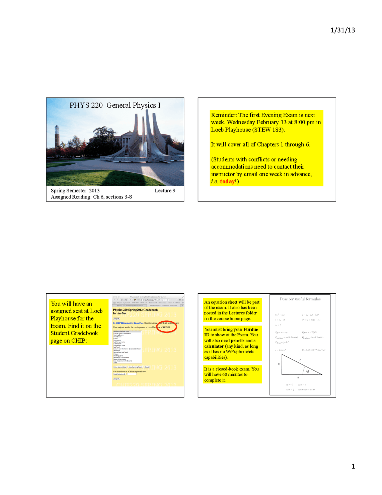 Potential Energy General Physics Lecture Slides Docsity