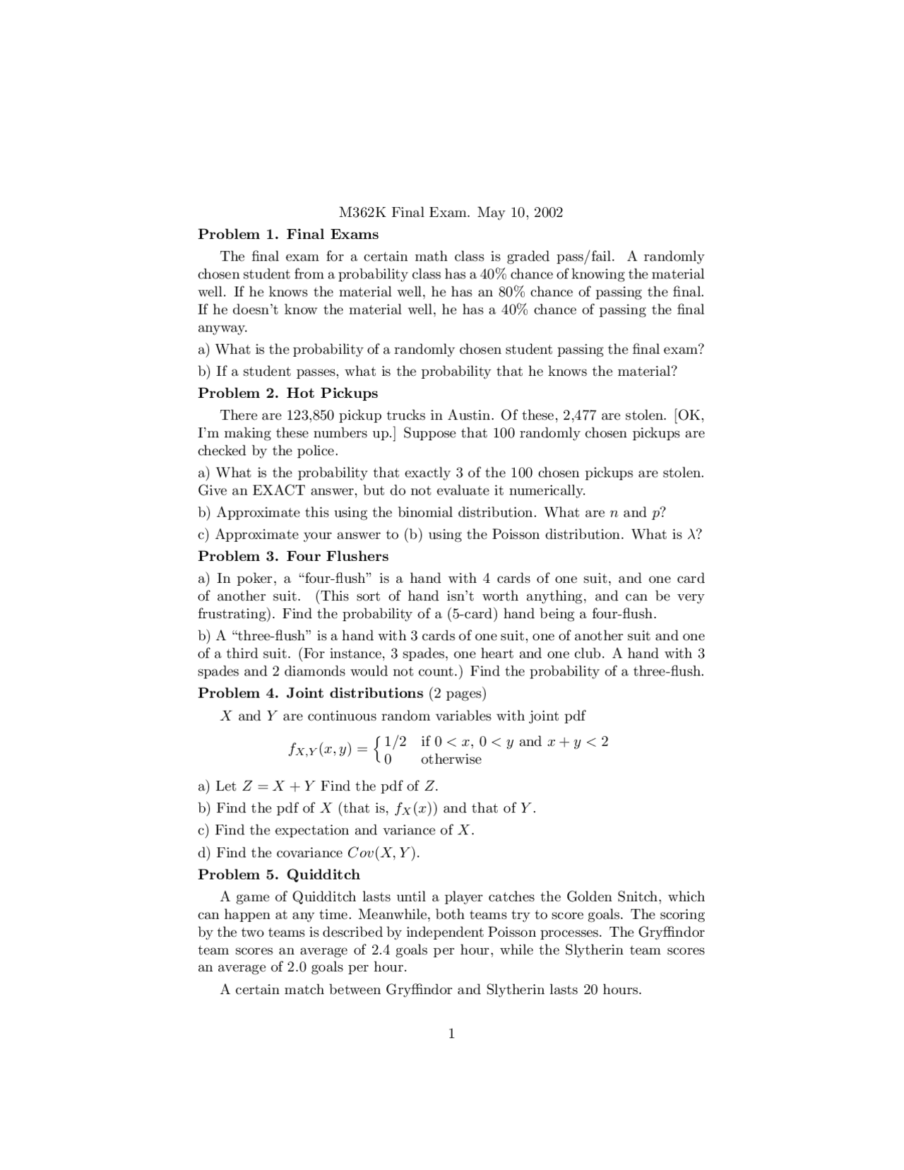 Material Probablity Exam Docsity