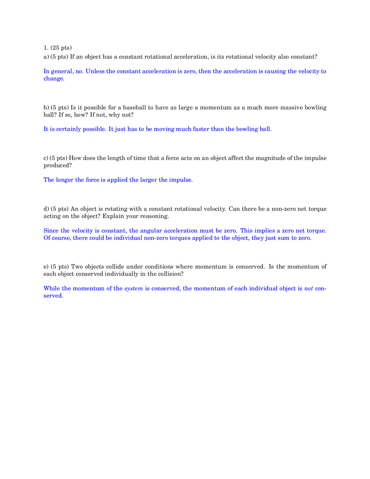 Constant Rotational Acceleration - Introduction to Physics - Solved Exam - Docsity