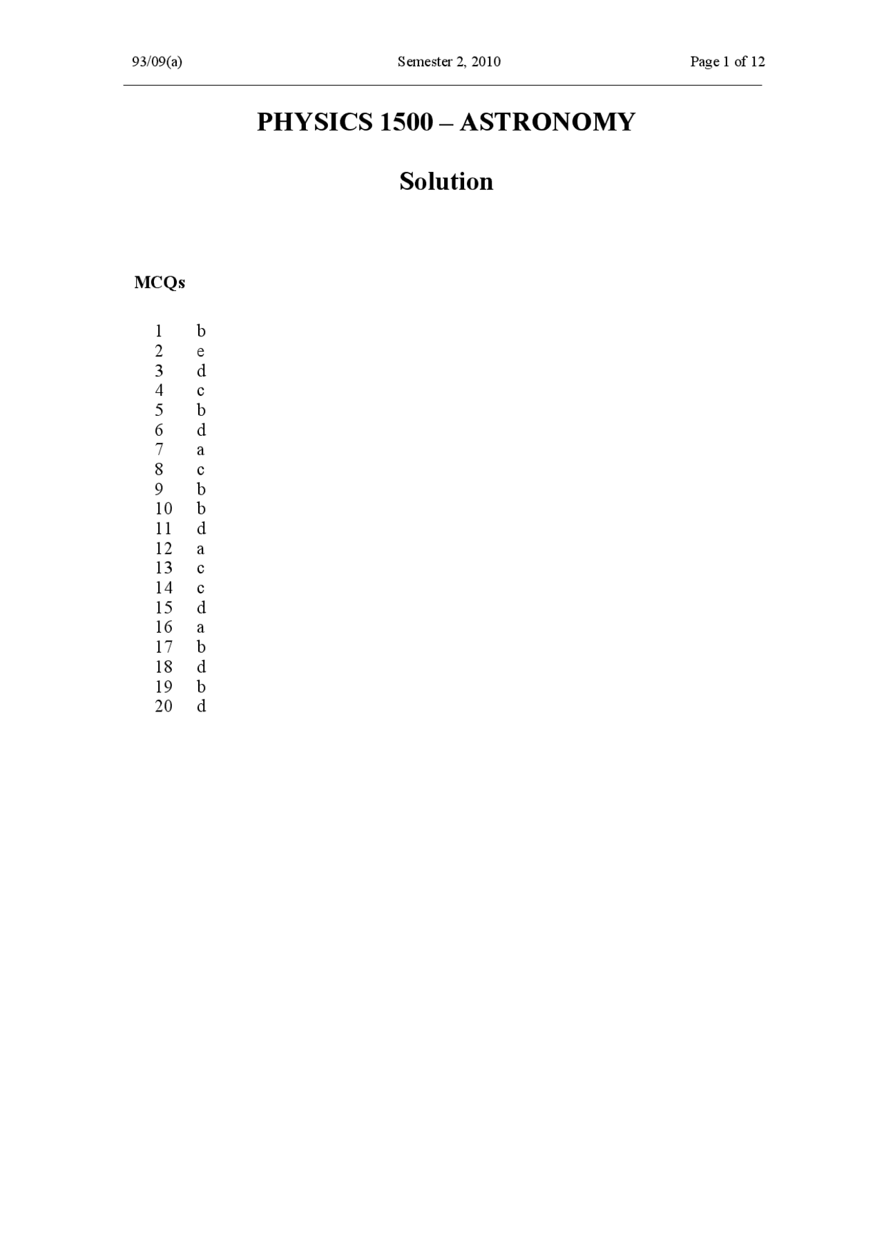 Lunar Eclipse Physics And Astronomy Solved Past Exam Docsity