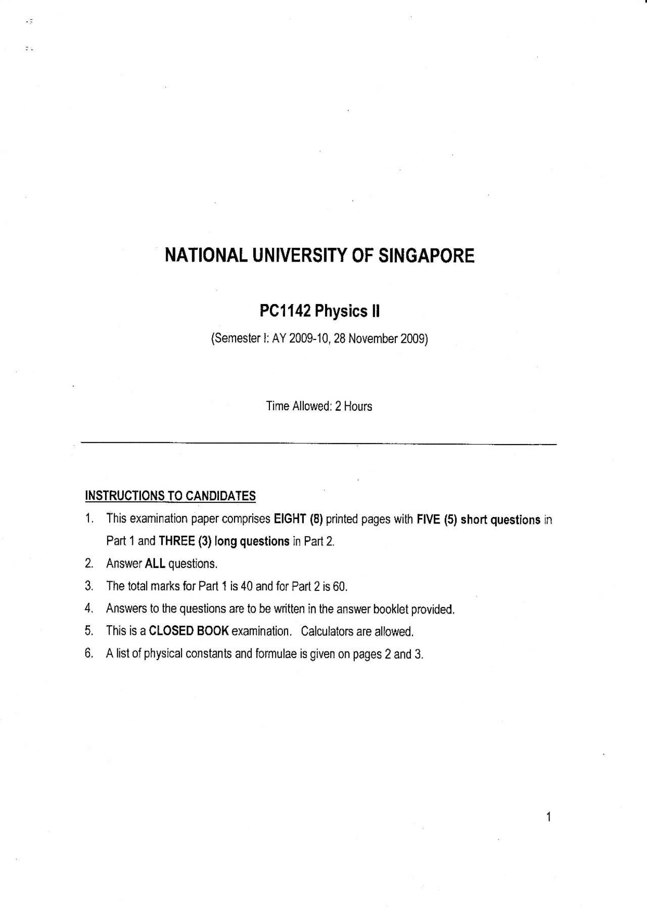 Mean Free Path - Physics - Past Exam - Docsity