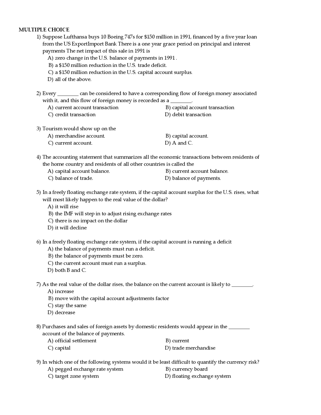 60 Multiple Choice Questions on International Finance - Midterm Exam ...