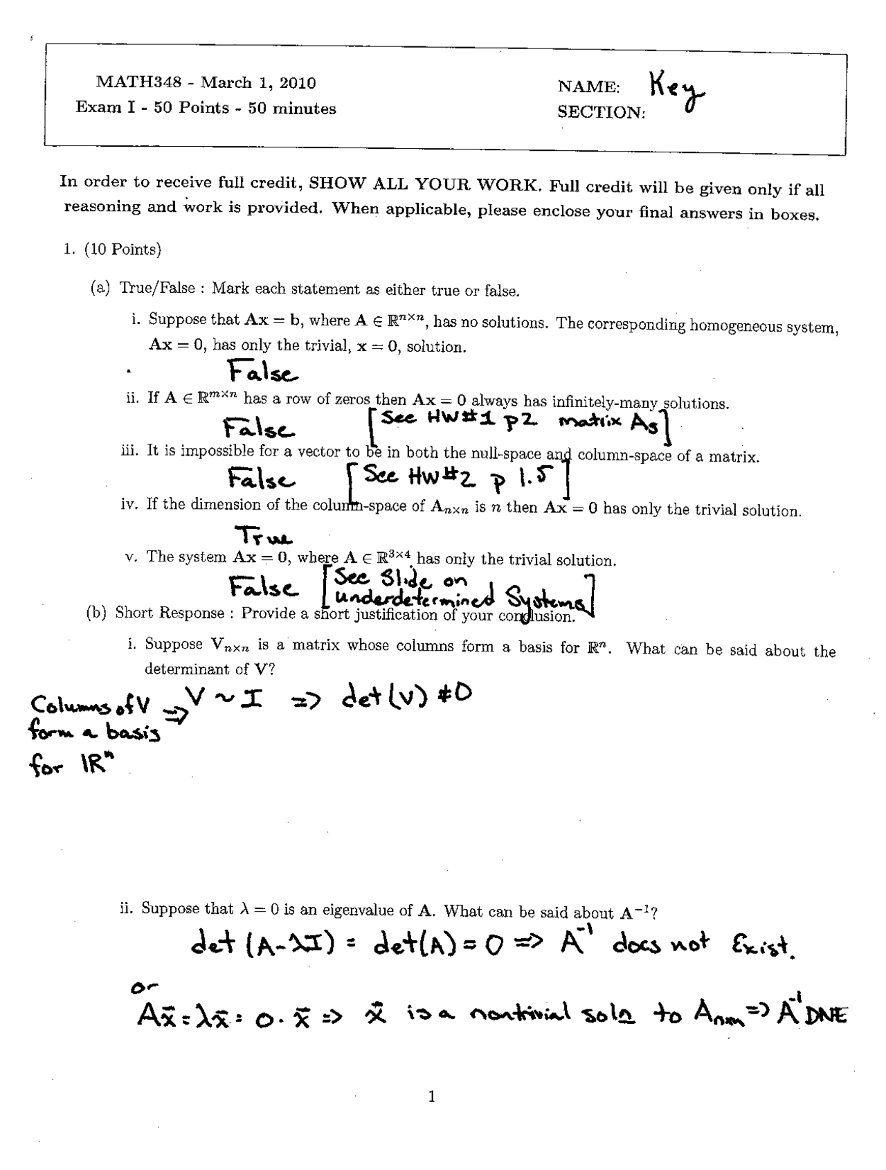 Corresponding Homogeneous System Linear Algebra Exam Solution Docsity