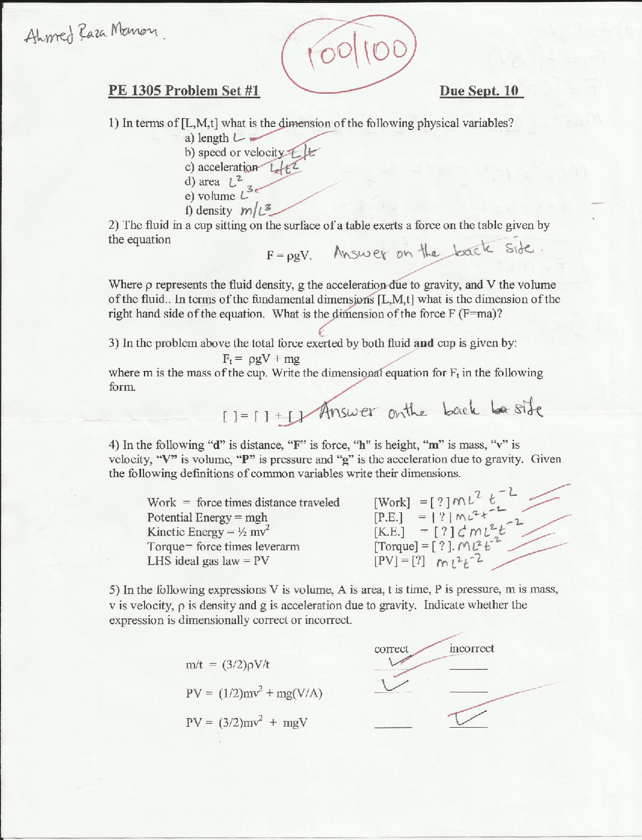 Problem Set 1 with Answer Key - Engineering Analysis I | PETR 1305 ...