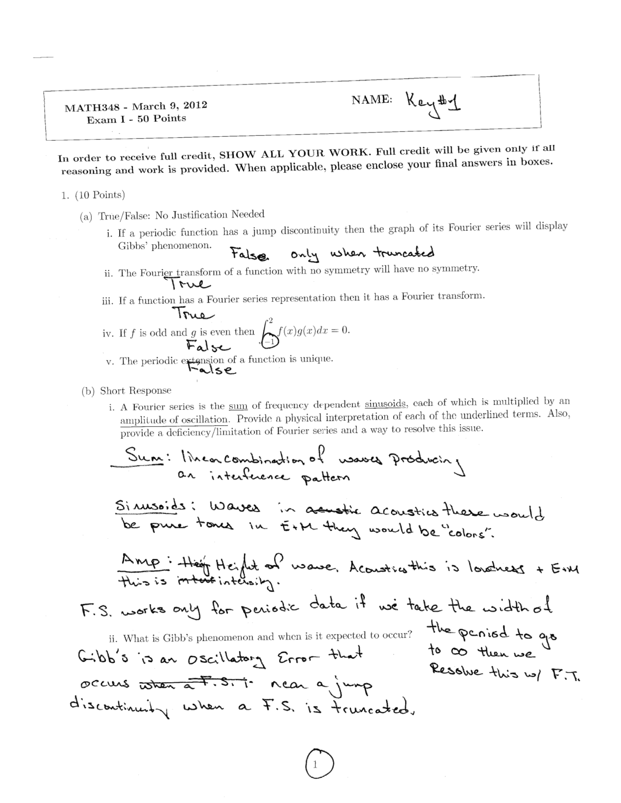 Justification Needed Fourier Analysis Solved Exam Docsity