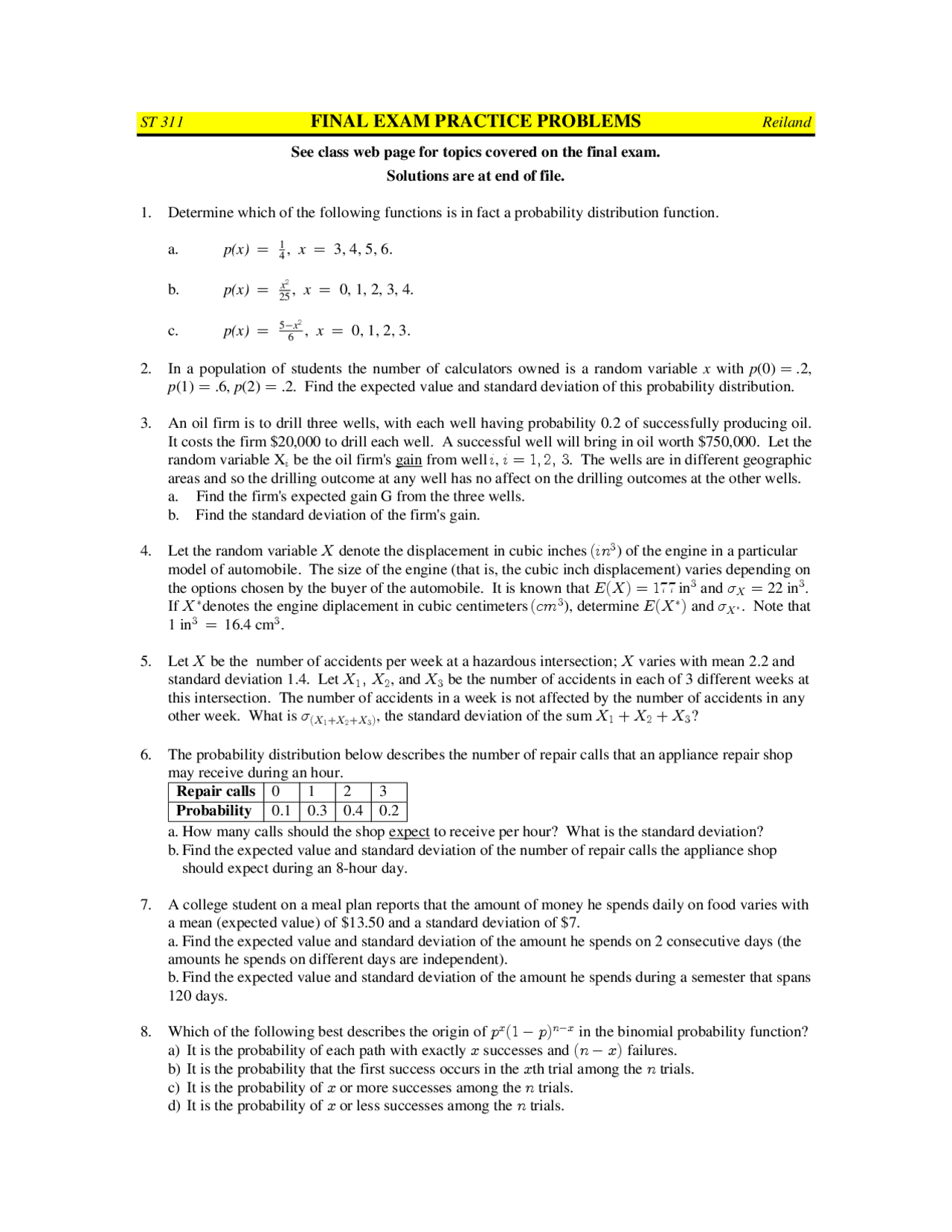 Having Probability - Probablity - Exam - Docsity