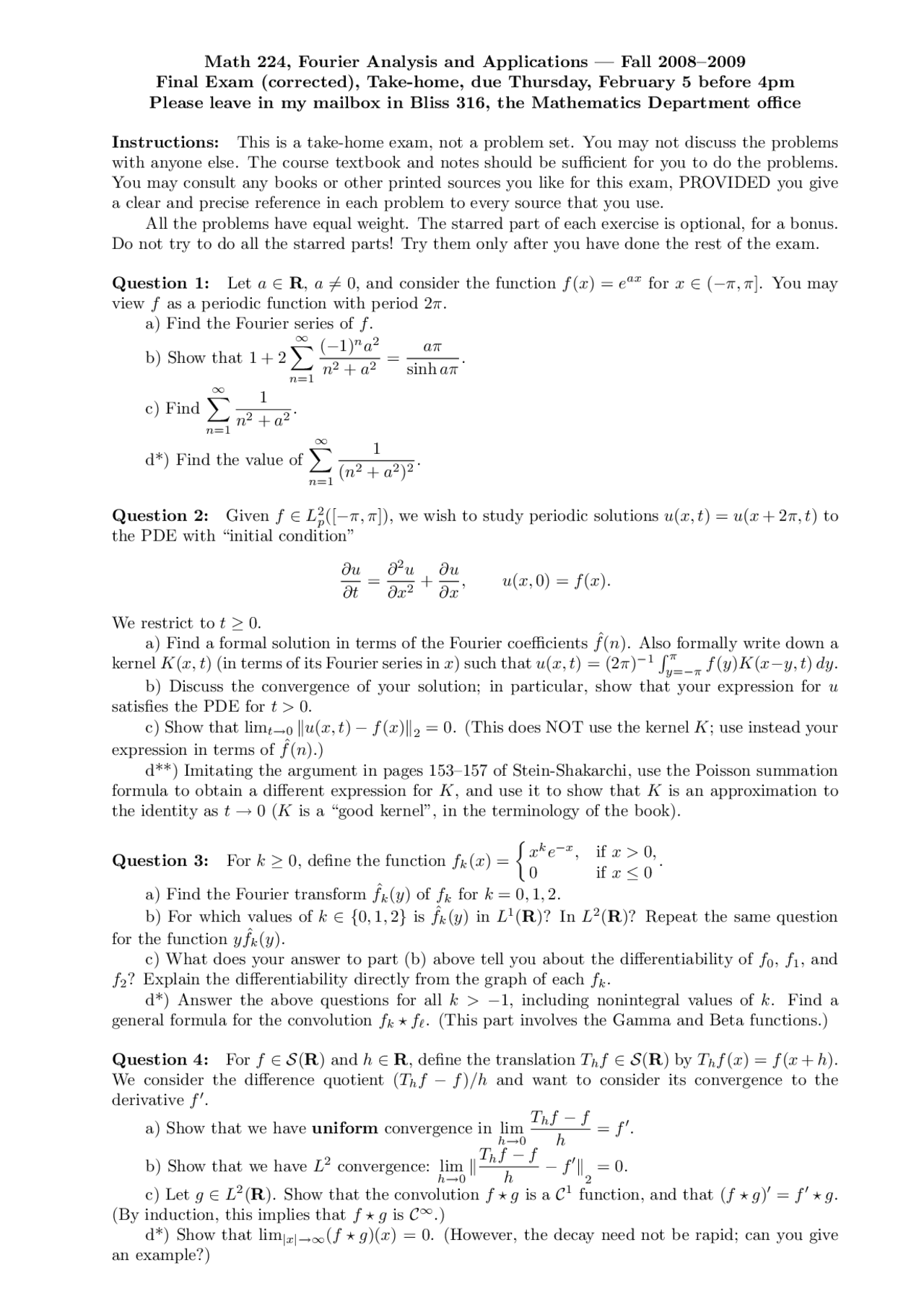 Initial Condition Fourier Analysis Exam Docsity