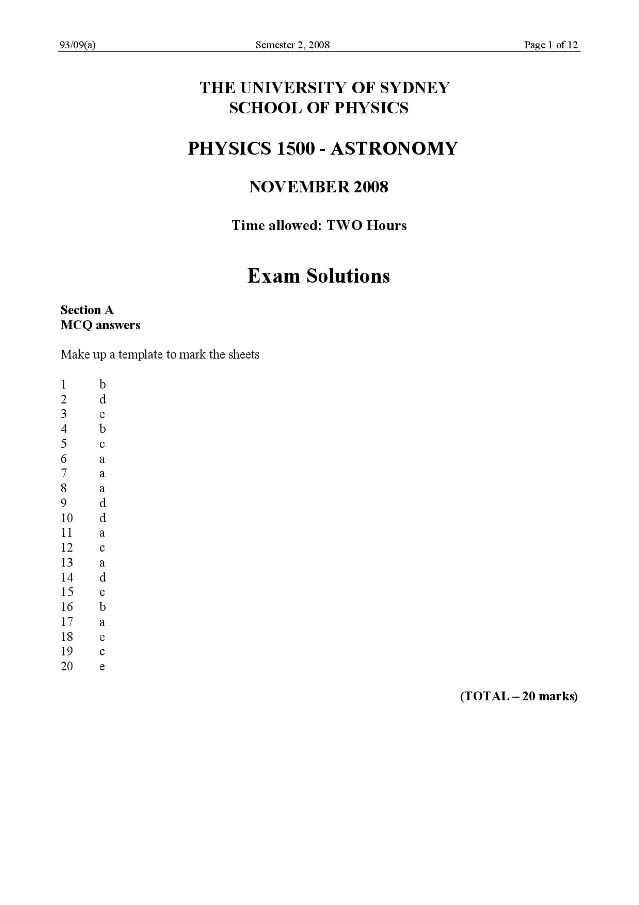 Solar System Physics And Astronomy Solved Past Exam Exams Physics