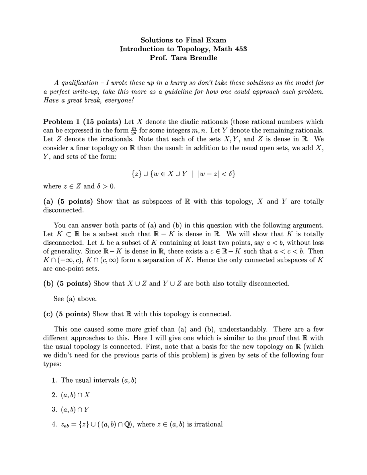 Complement Topology - Introduction to Topology - Solved Exam - Docsity