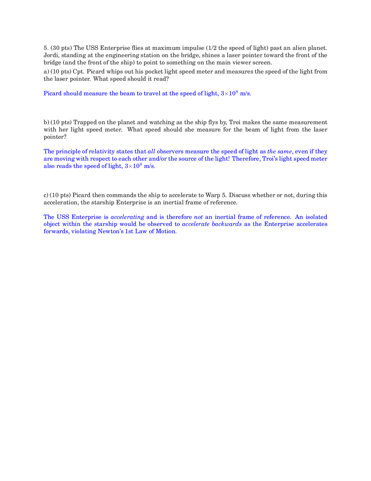 Speed Of Light Introduction To Physics Solved Exam Docsity