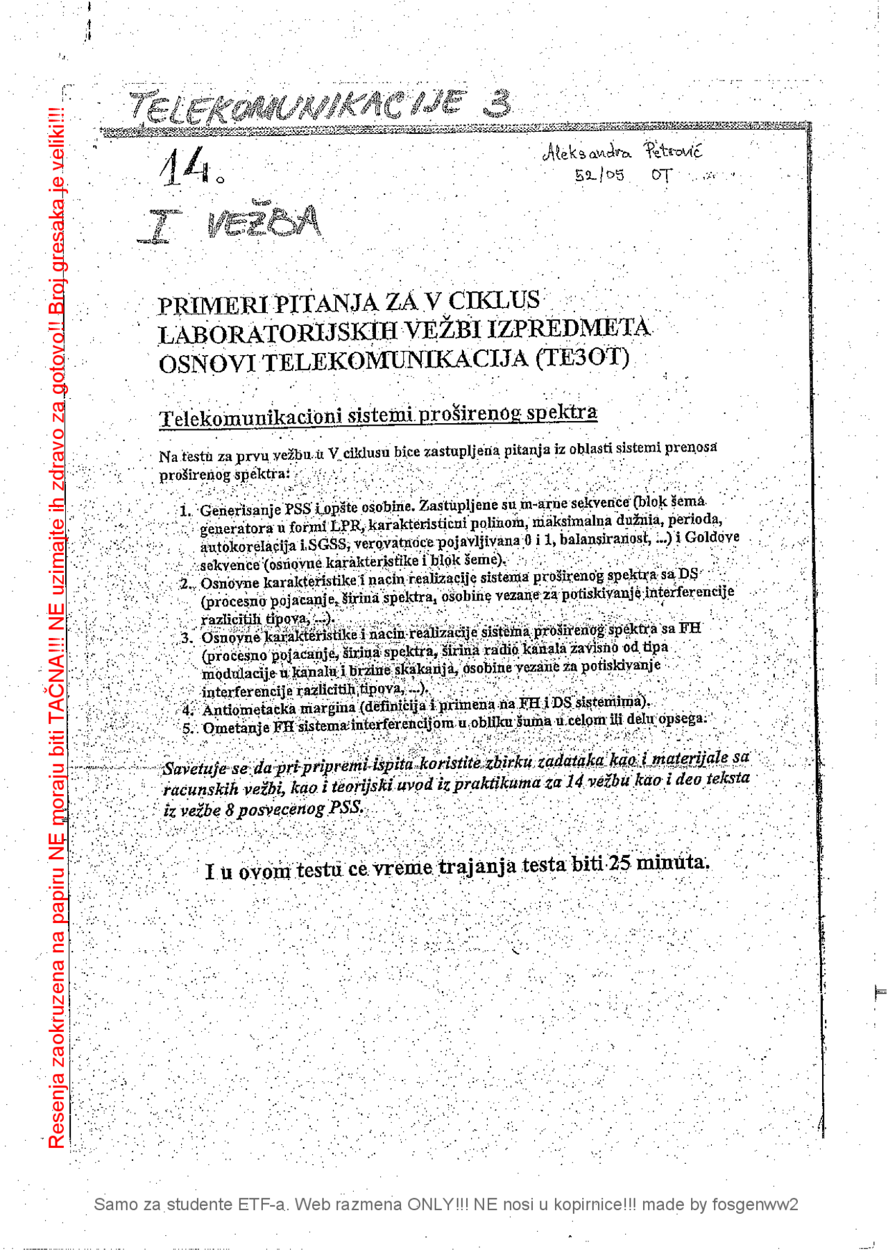 Laboratorijske Vezbe Vezbe Osnovi Telekomunikacija Telekomunikacije 2
