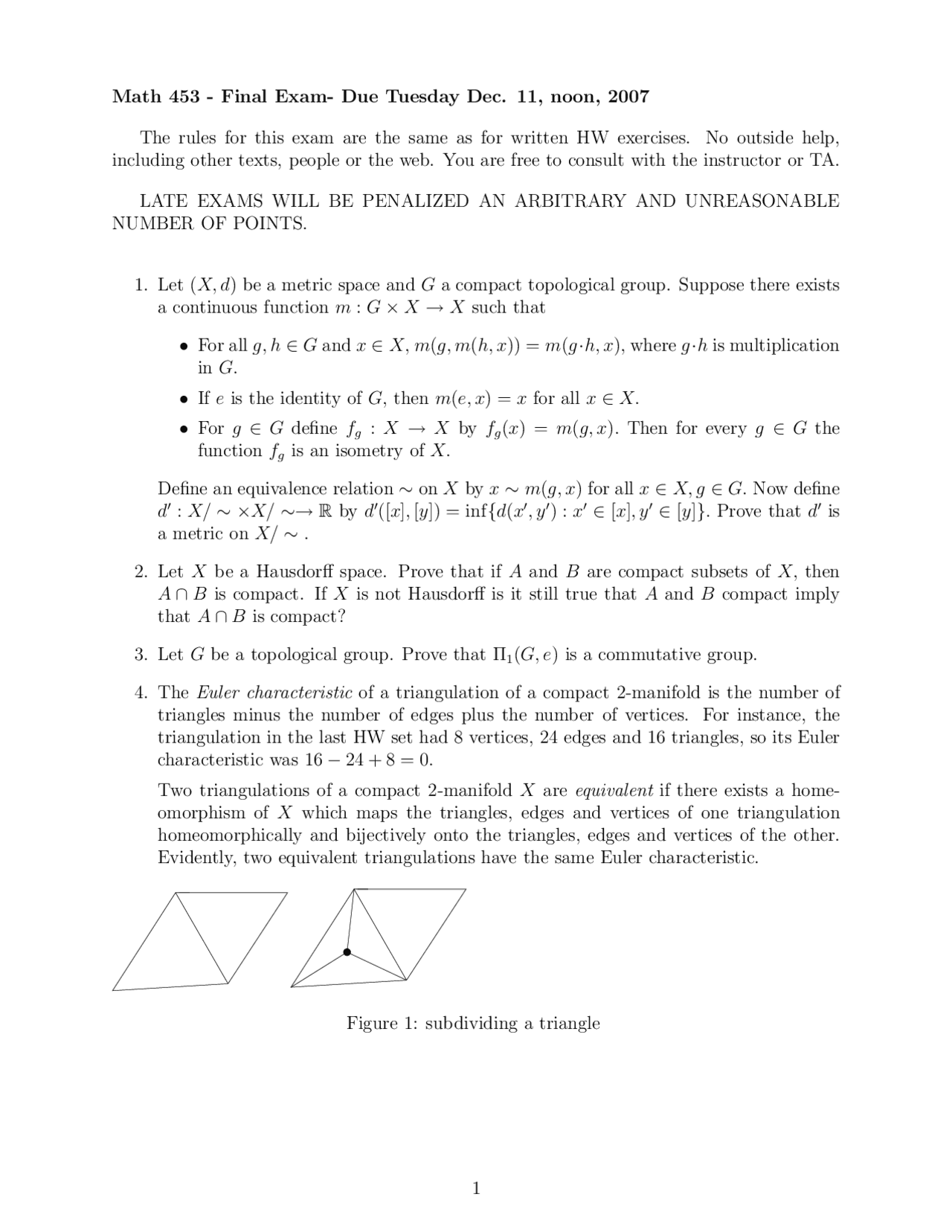 Compact Topological Group - Introduction to Topology - Exam | Exams Designs and Groups - Docsity