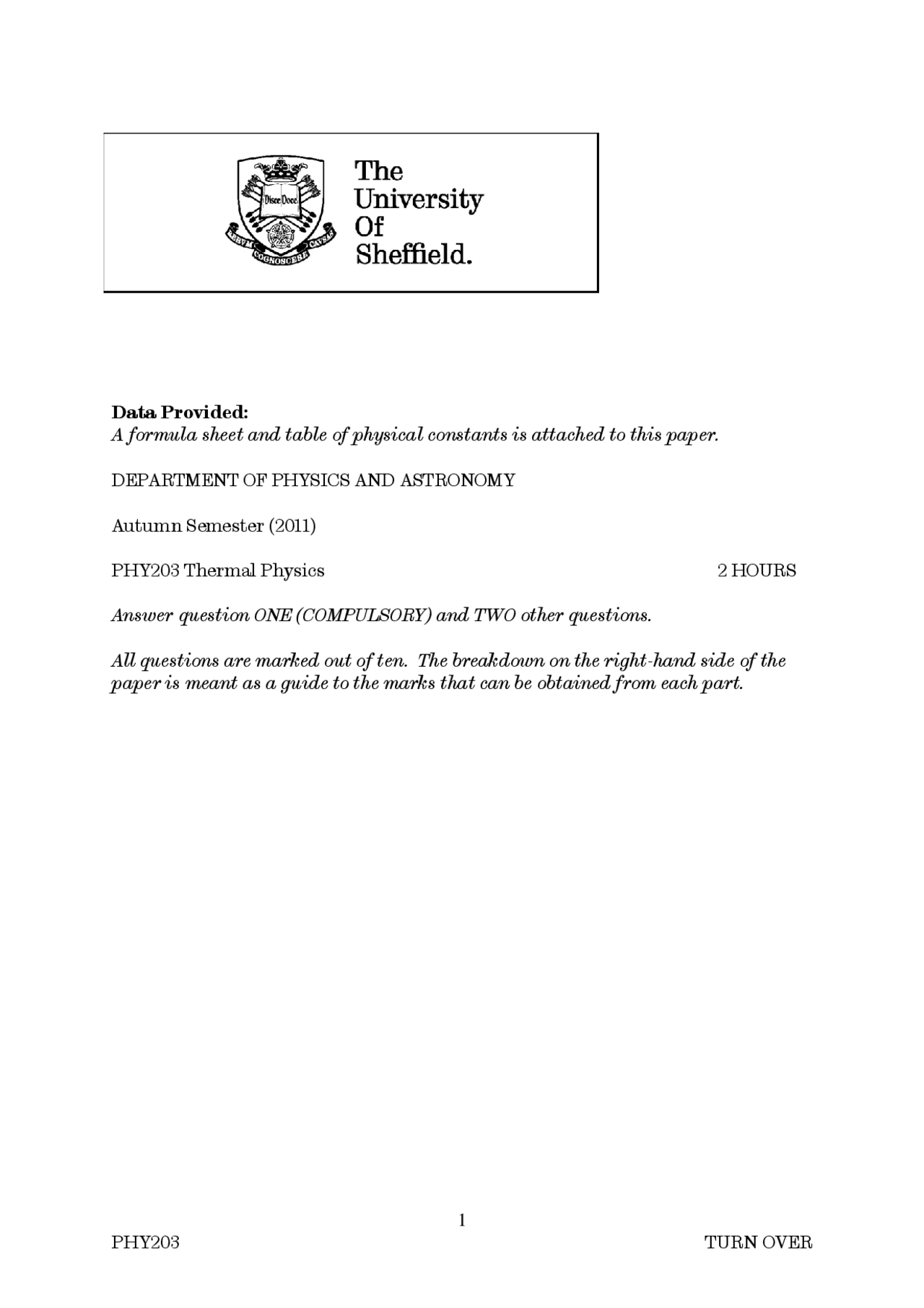 Law Of Thermodynamics Physics And Astronomy Past Exam Docsity
