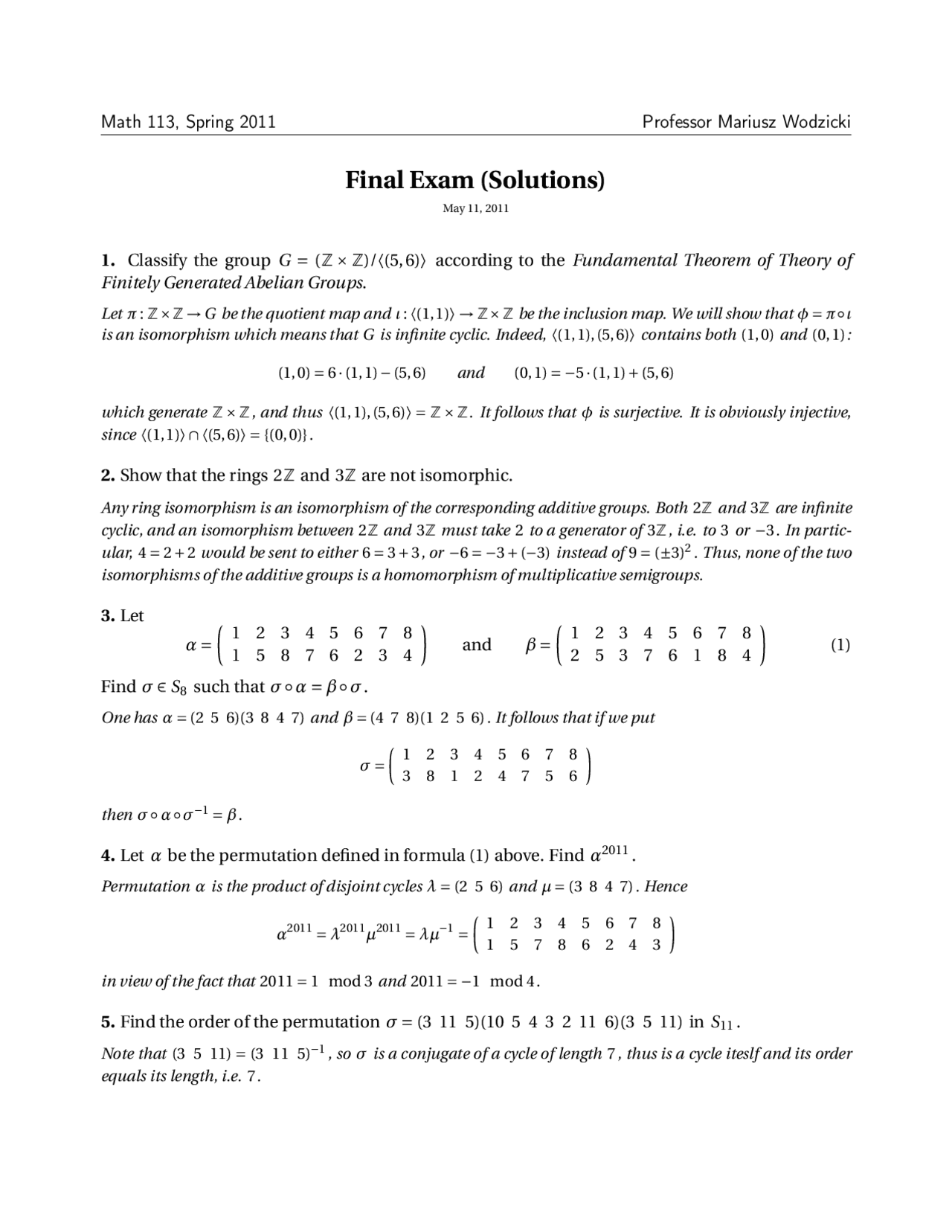 Perfect Group Theory Exam Solution Docsity