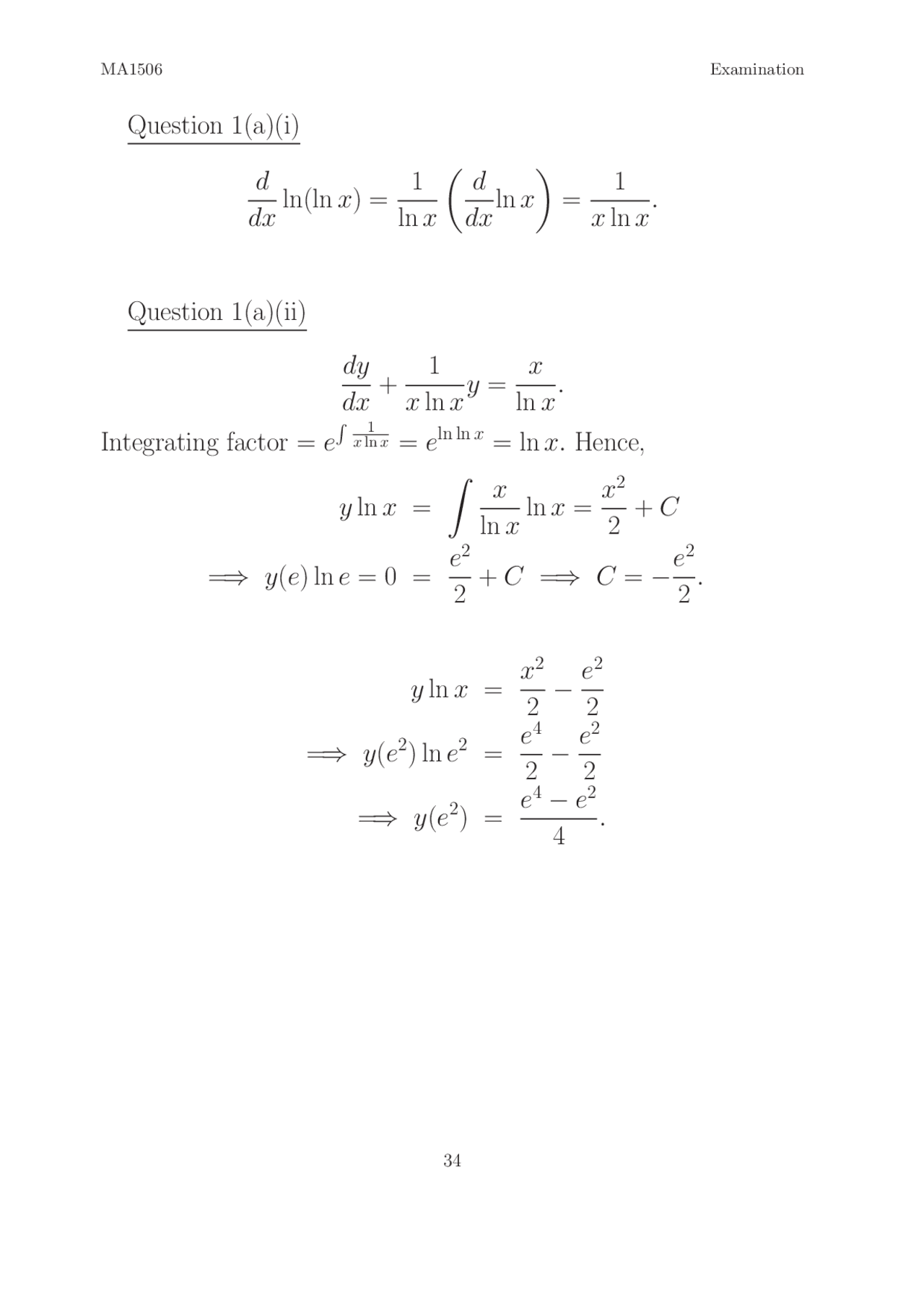 Integrating Factor - Mathematics - Solved Past Exam - Docsity