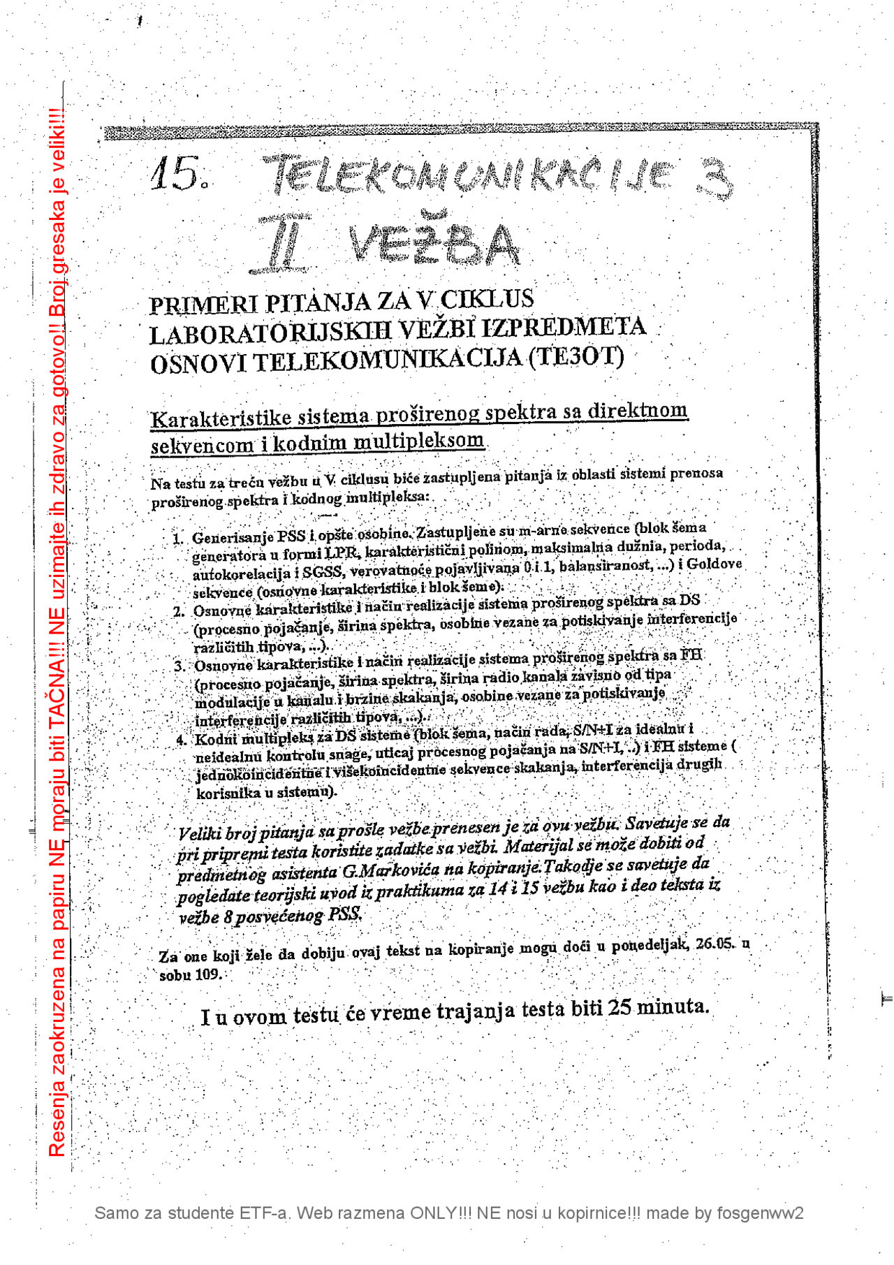 Laboratorijske Vezbe Vezbe Osnovi Telekomunikacija Telekomunikacije 1