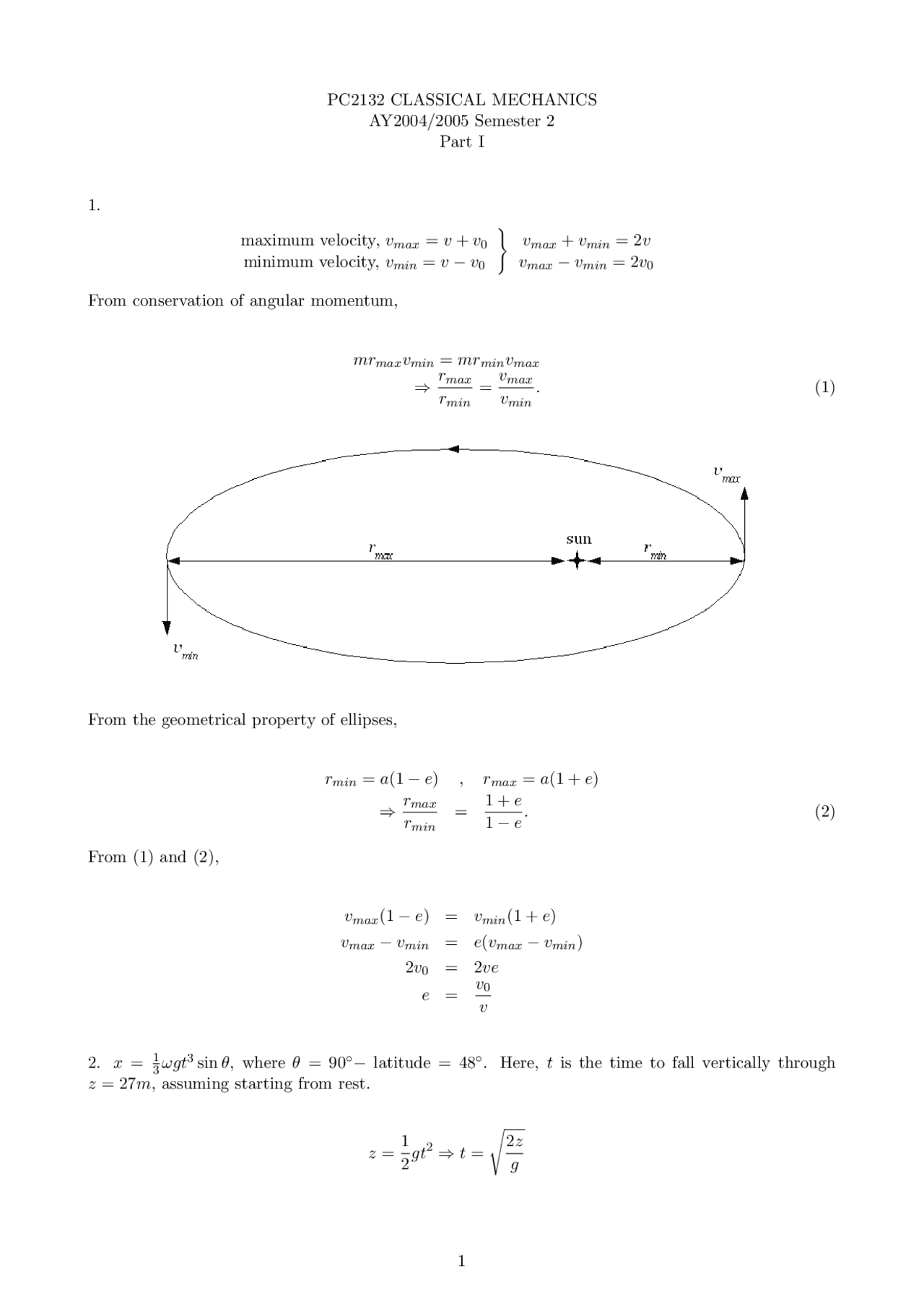 Angular Momentum - Classical Mechanics - Solved Past Paper - Docsity