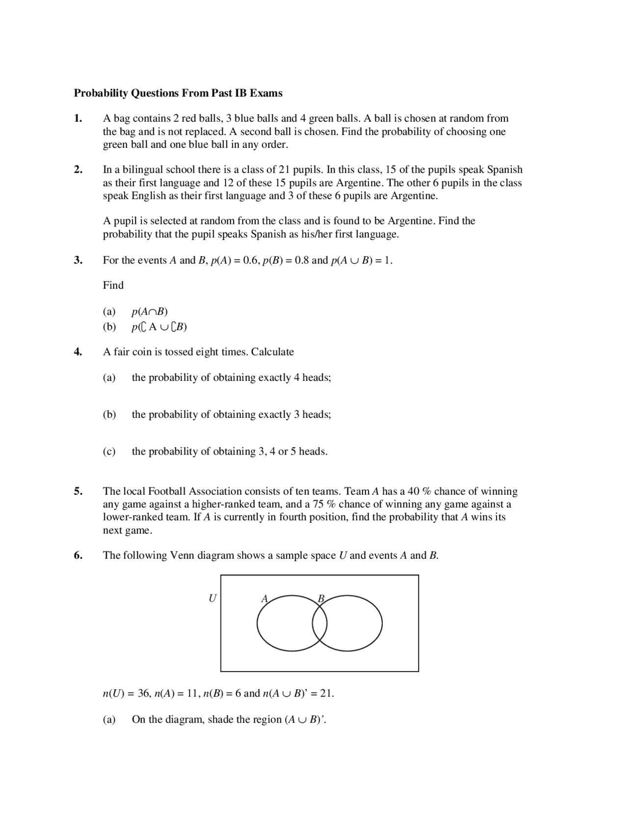 Selected Probablity Exam Docsity