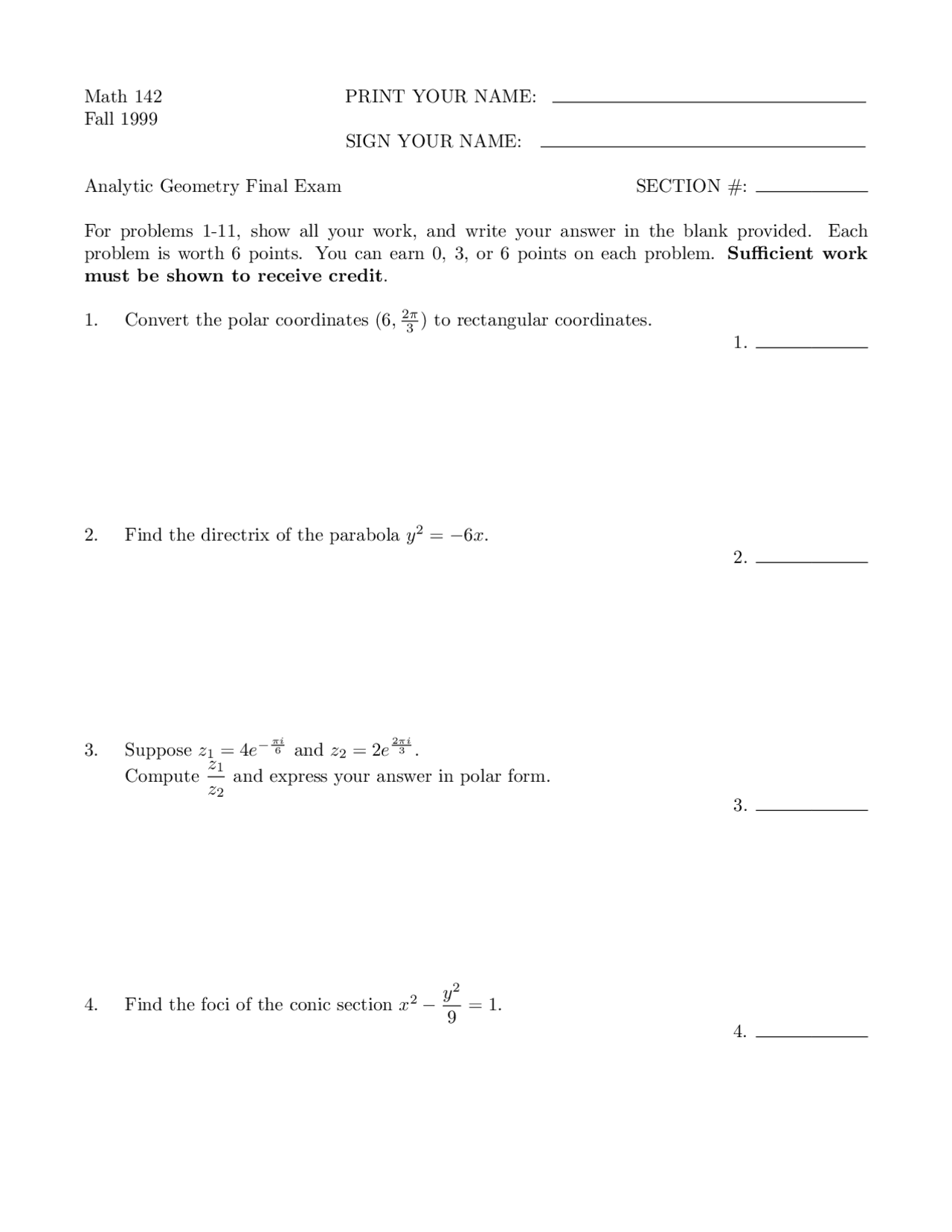 Polar Coordinates Analytical Geometry Exam Docsity