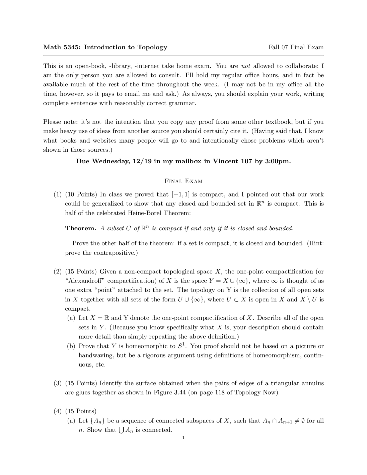 Intention - Introduction to Topology - Exam - Docsity