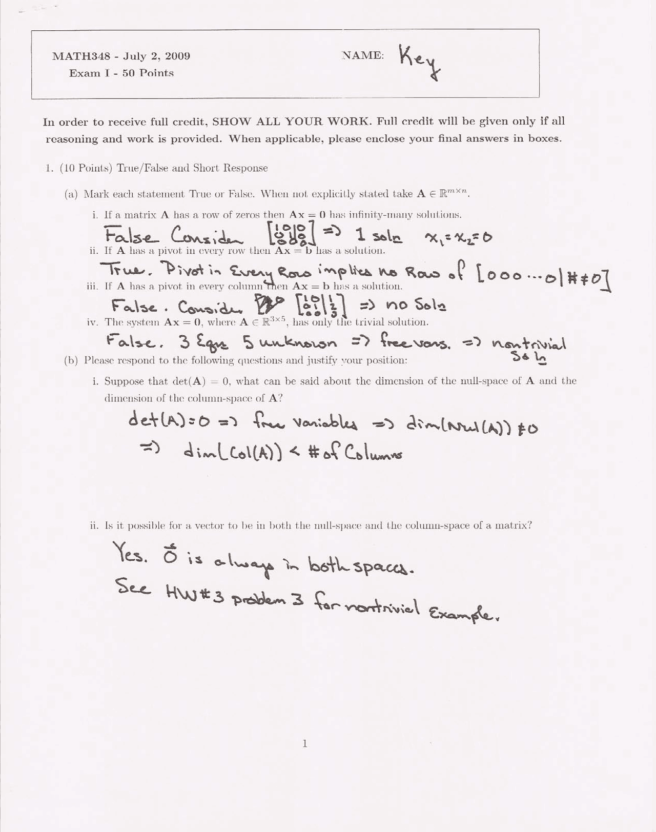 Explicitly - Linear Algebra - Exam Solution - Docsity