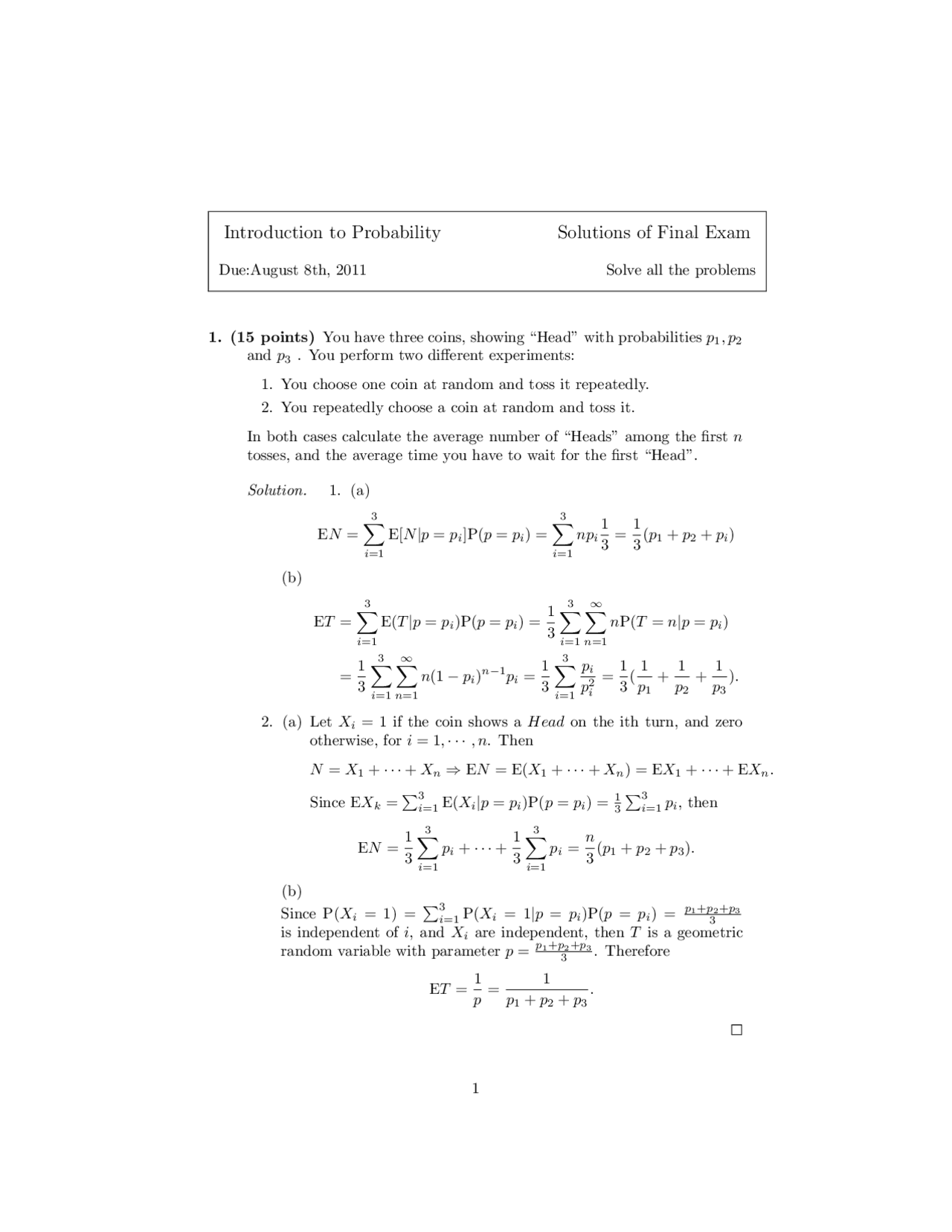 Random And Toss Probablity Exam Docsity