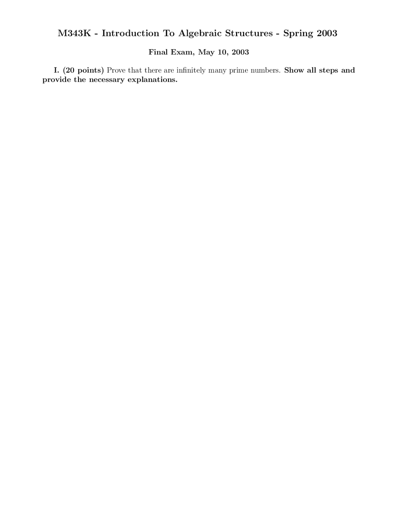 Prime Numbers Algebric Structures Exam Docsity