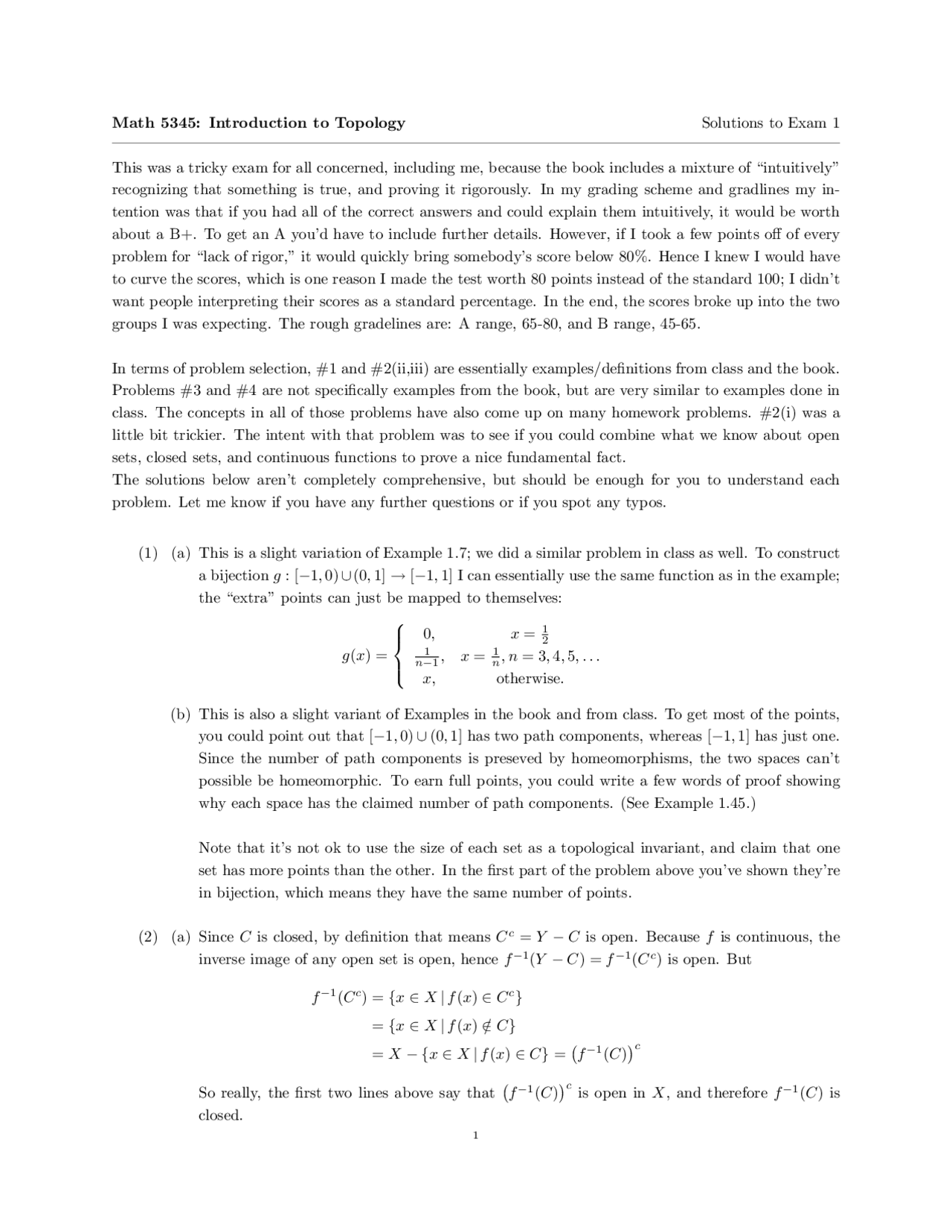 Intention - Introduction to Topology - Solved Exam - Docsity