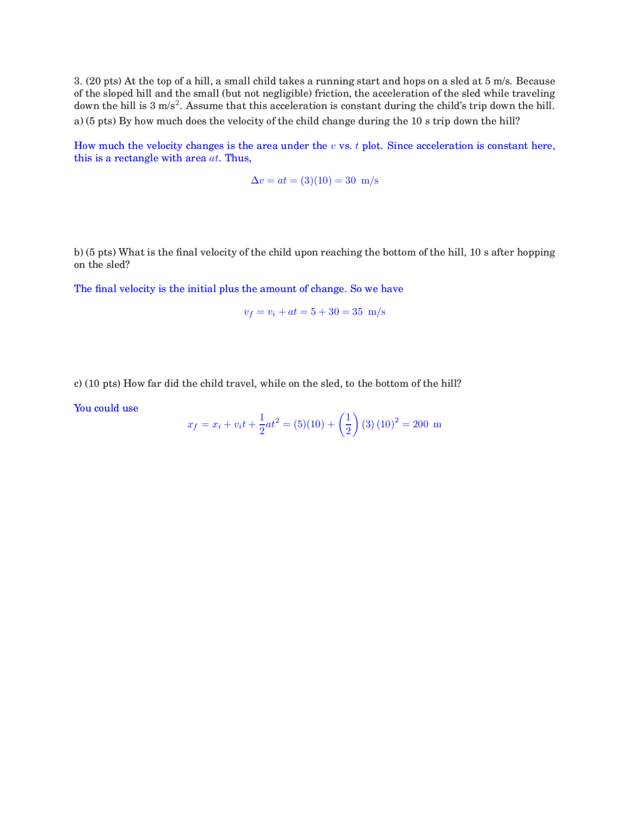 Velocity Changes - Introduction to Physics - Solved Exam - Docsity