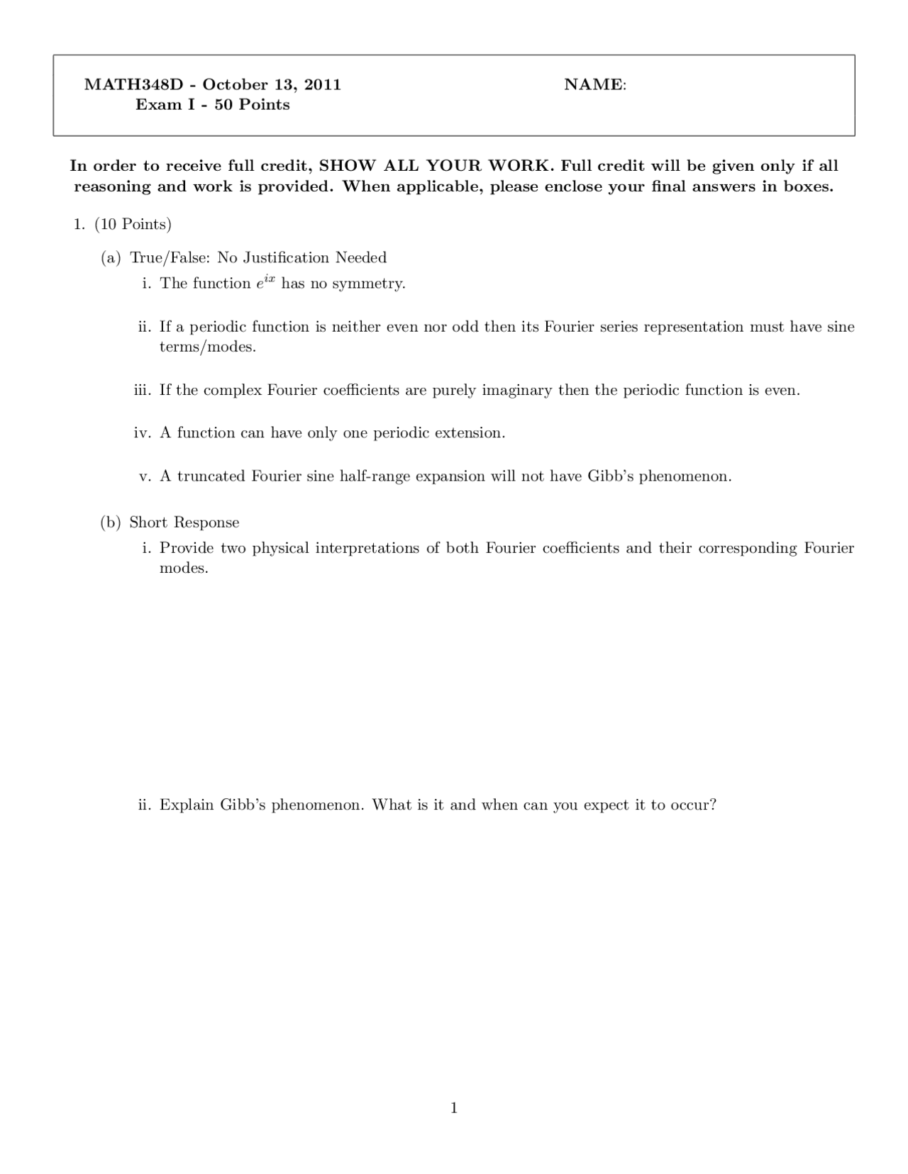 Symmetry Fourier Analysis Exam Docsity