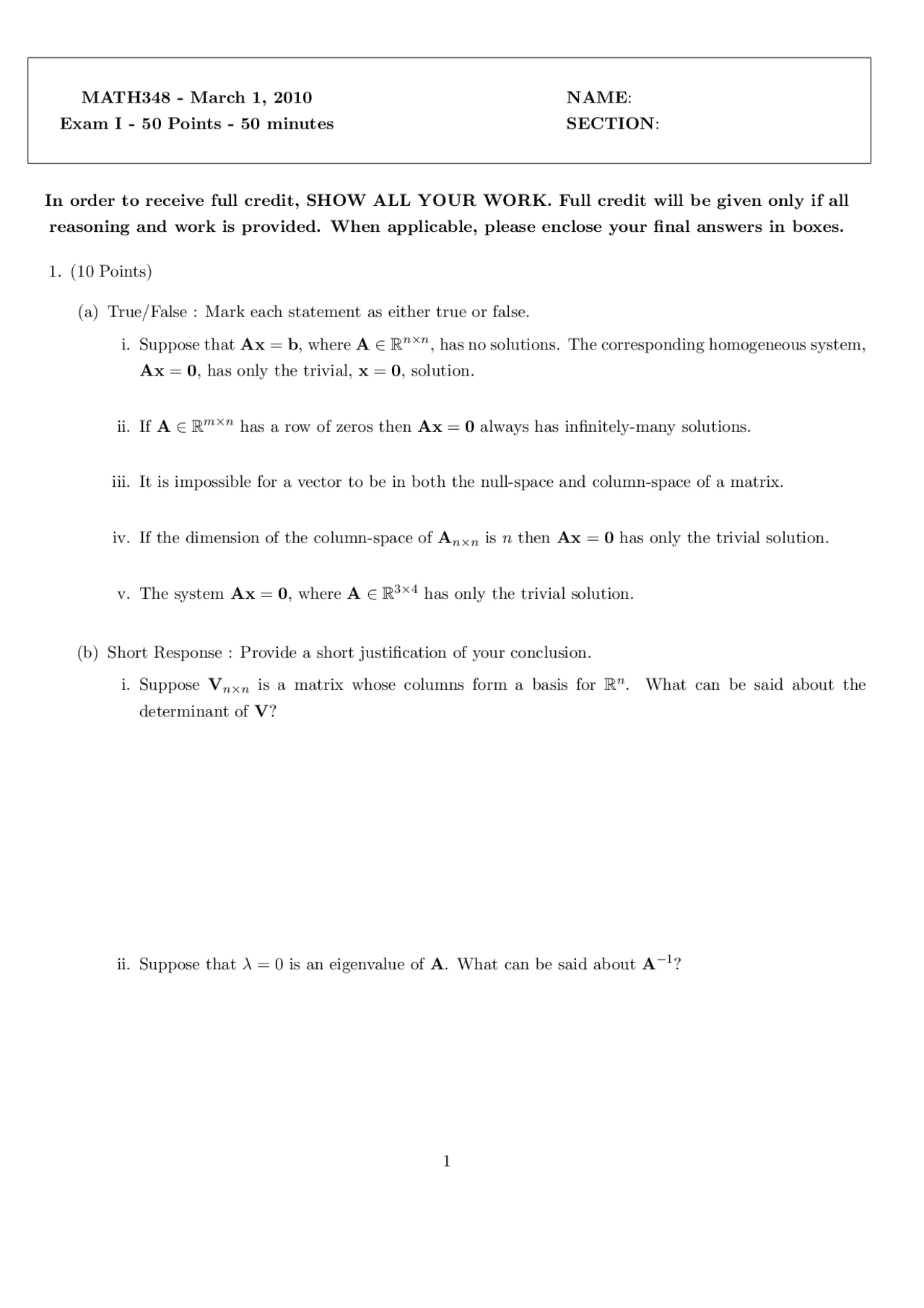 Corresponding Homogeneous System Linear Algebra Solved Exam Docsity