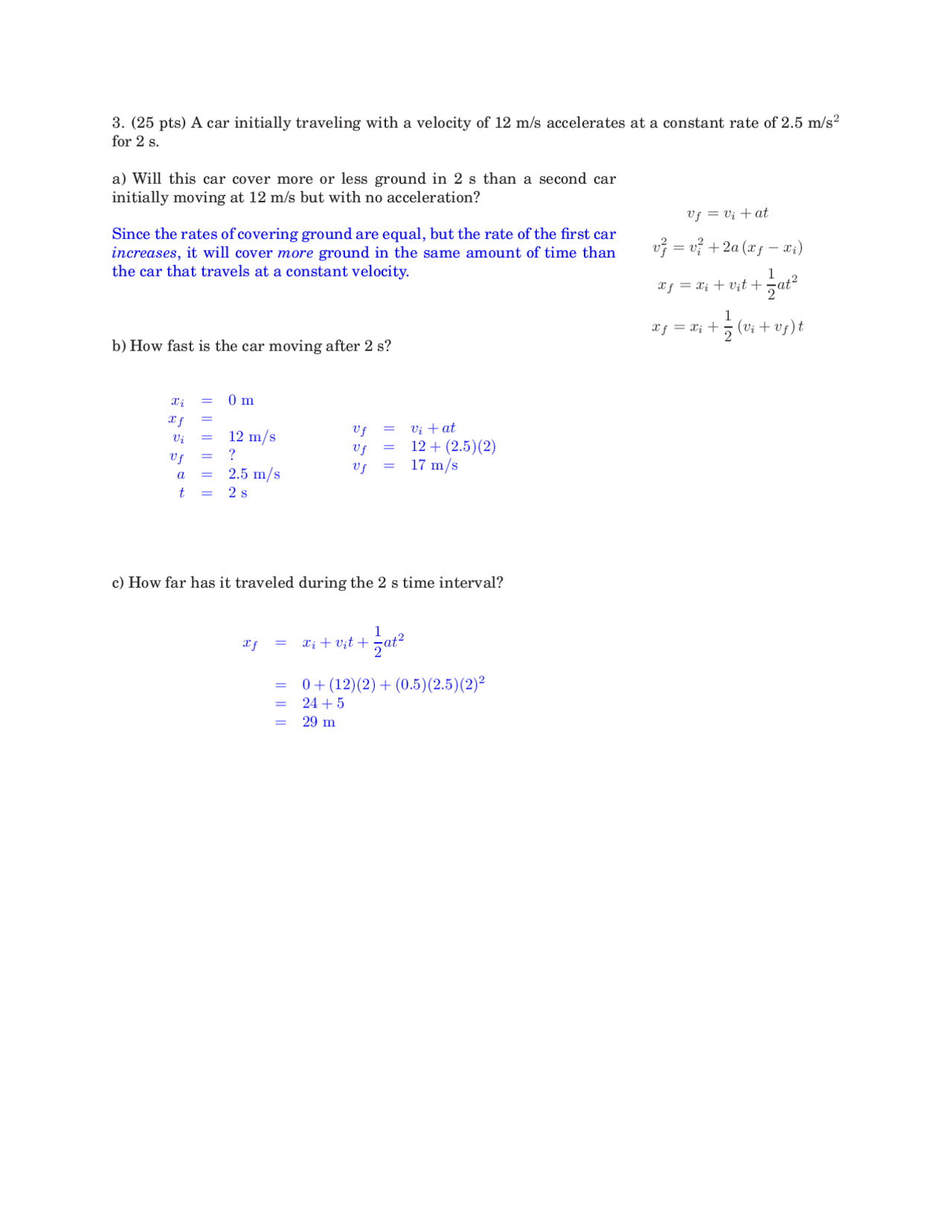 Constant Velocity Introduction To Physics Solved Exam Docsity