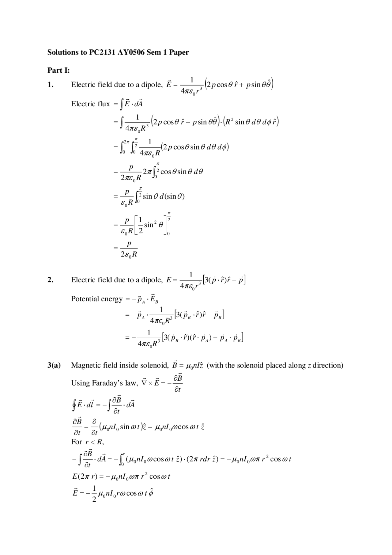 Electric Field Electricity And Magnetism Solved Exam Docsity