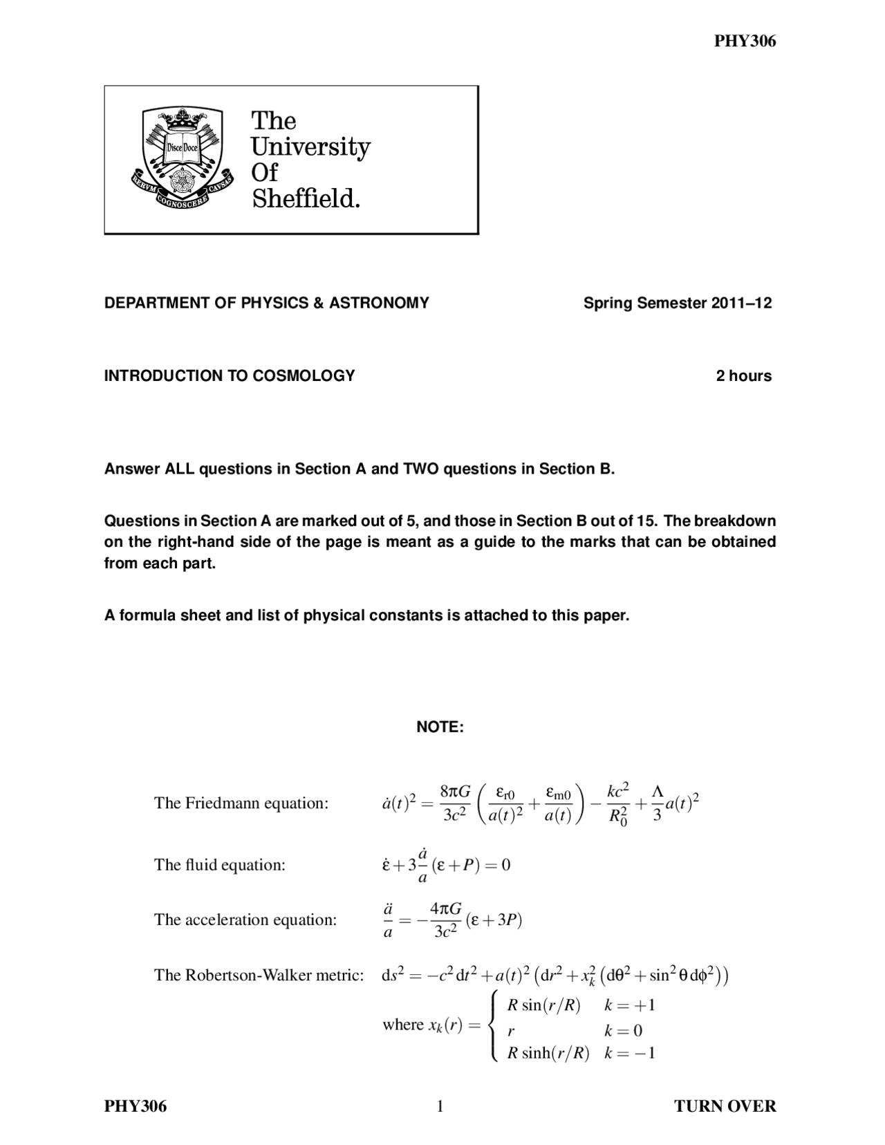 Comoving Polar Coordinates Physics And Astronomy Past Exam Docsity
