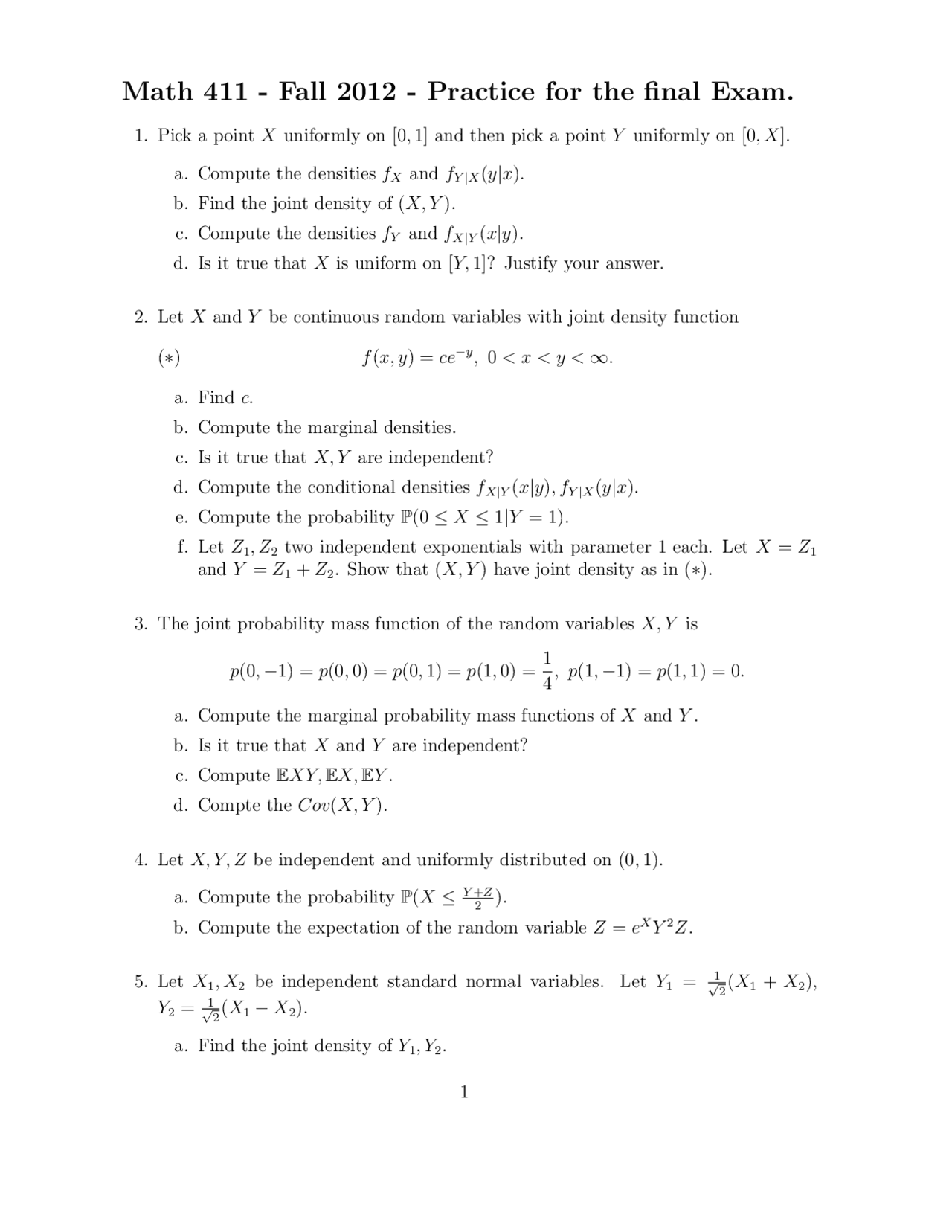 Variables Probablity Exam Docsity