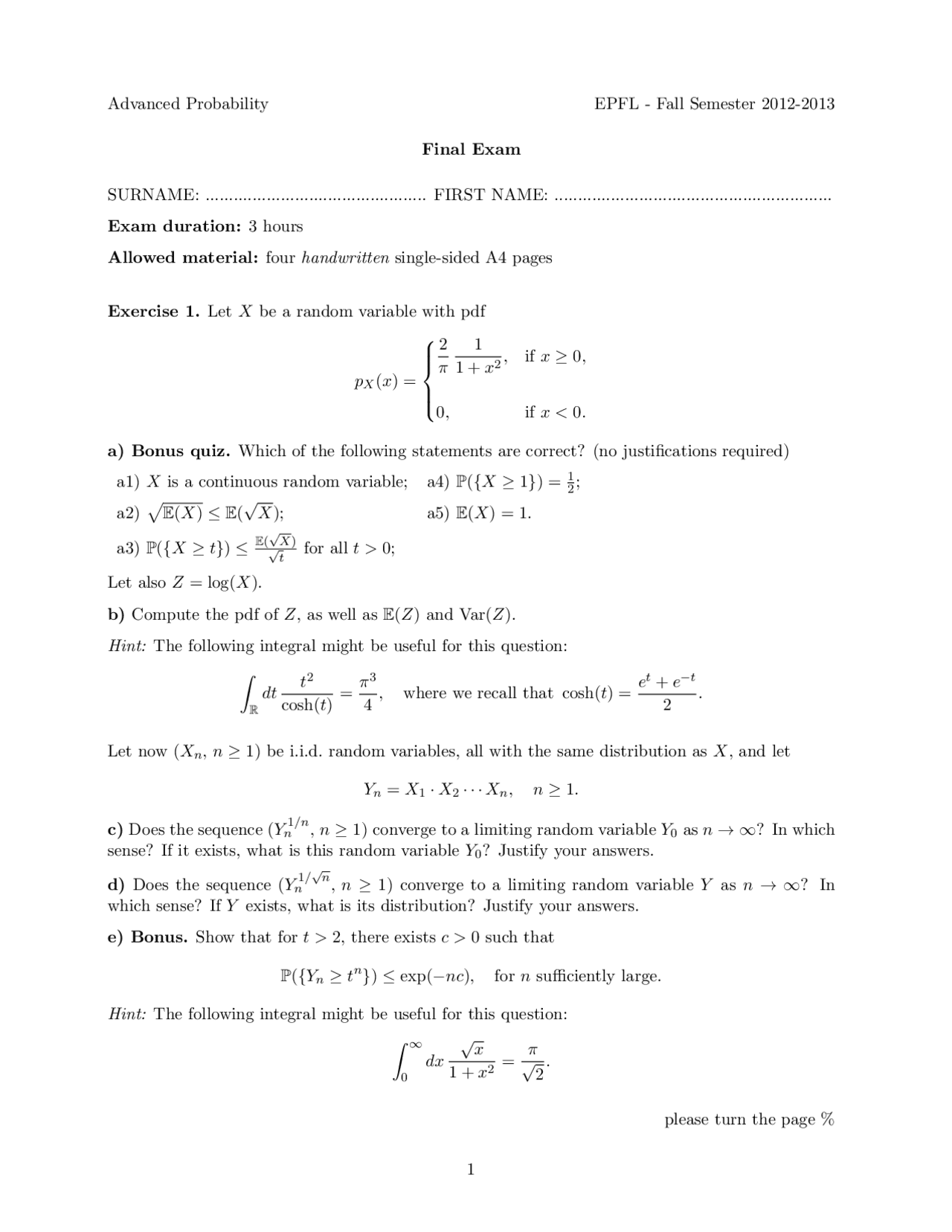 Statements Probablity Exam Docsity