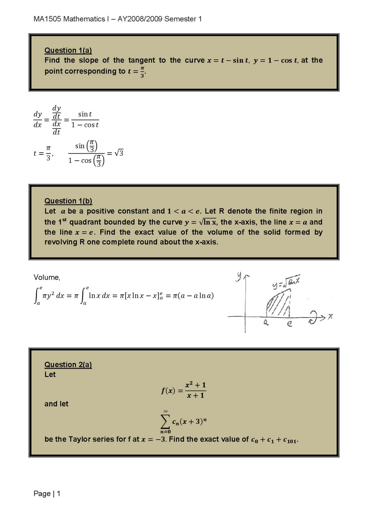 Taylor Series - Mathematics - Solved Past Exam - Docsity
