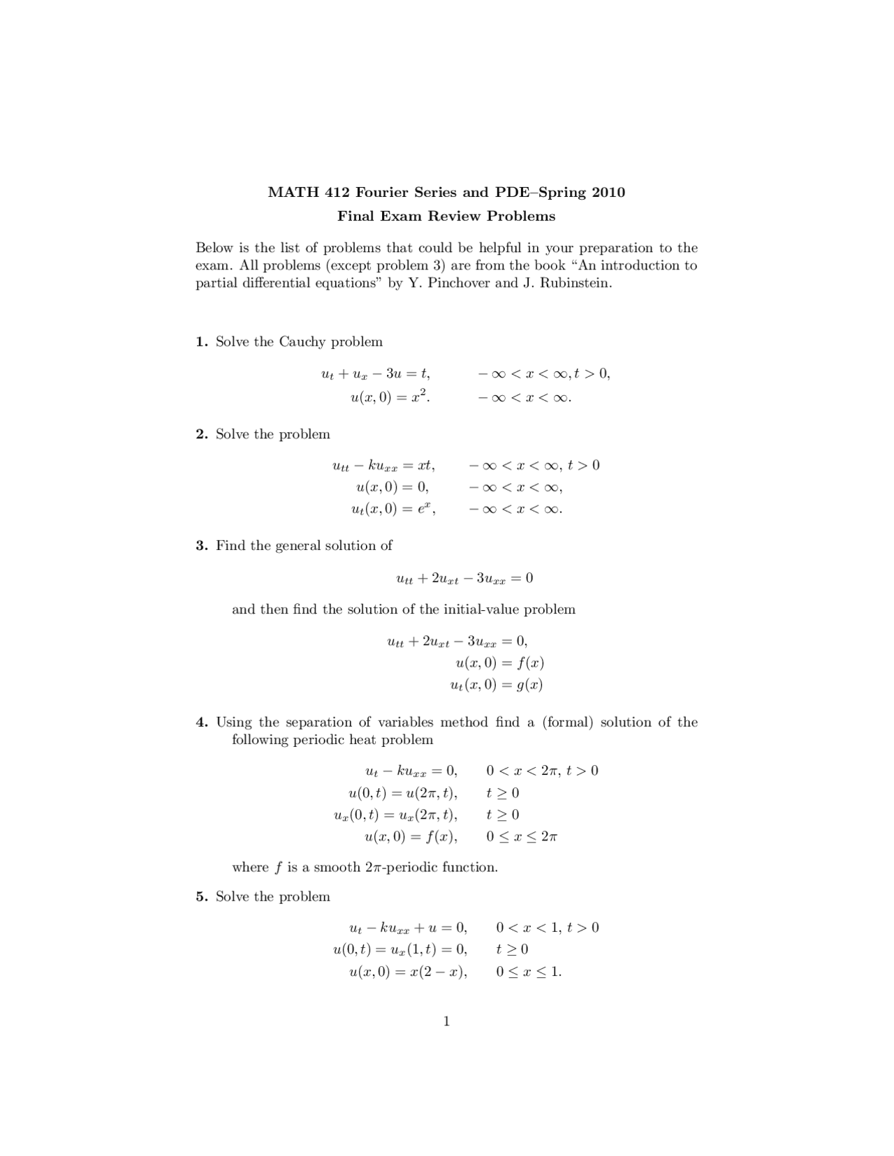 Differential Equations - Fourier Analysis - Exam | Exams Fourier Transform and Series | Docsity