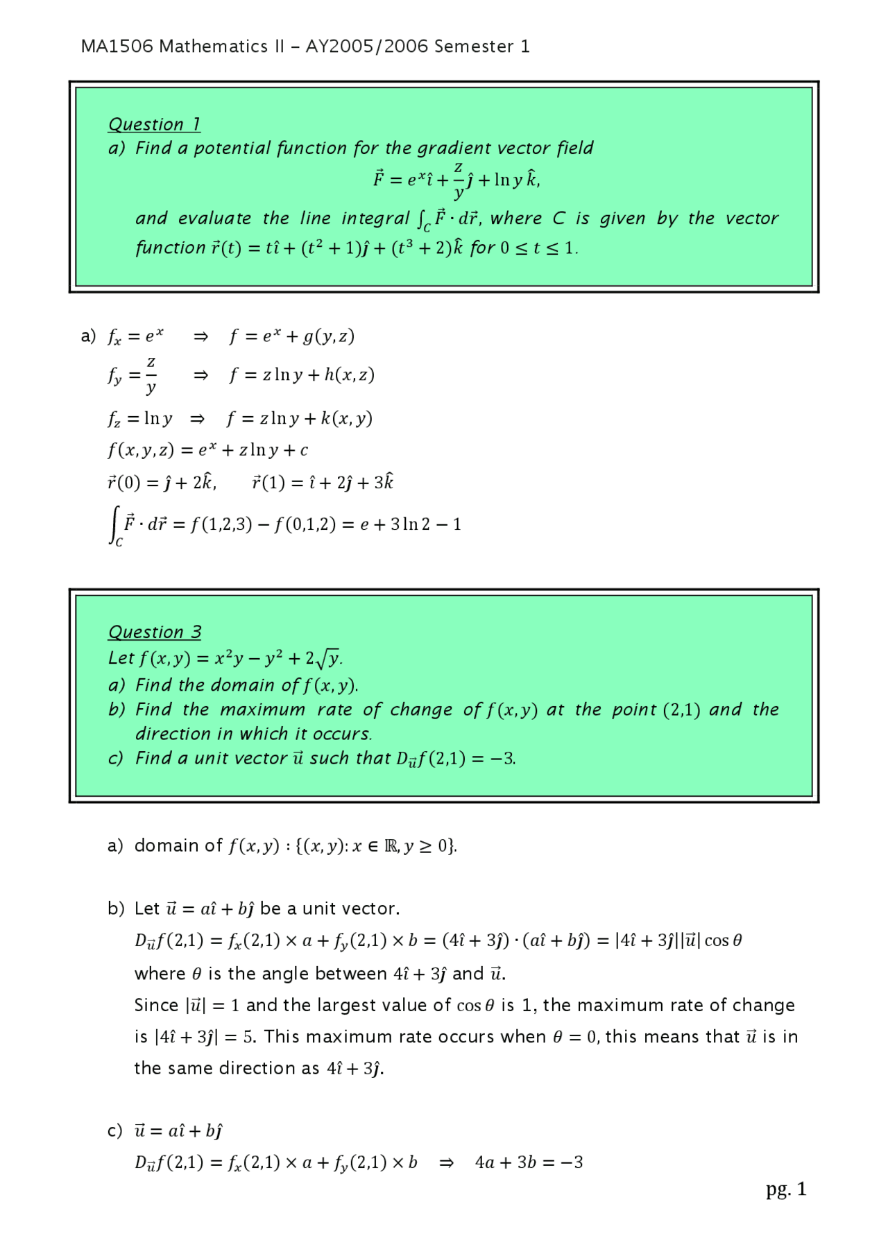 Potential Function Mathematics Solved Past Exam Docsity