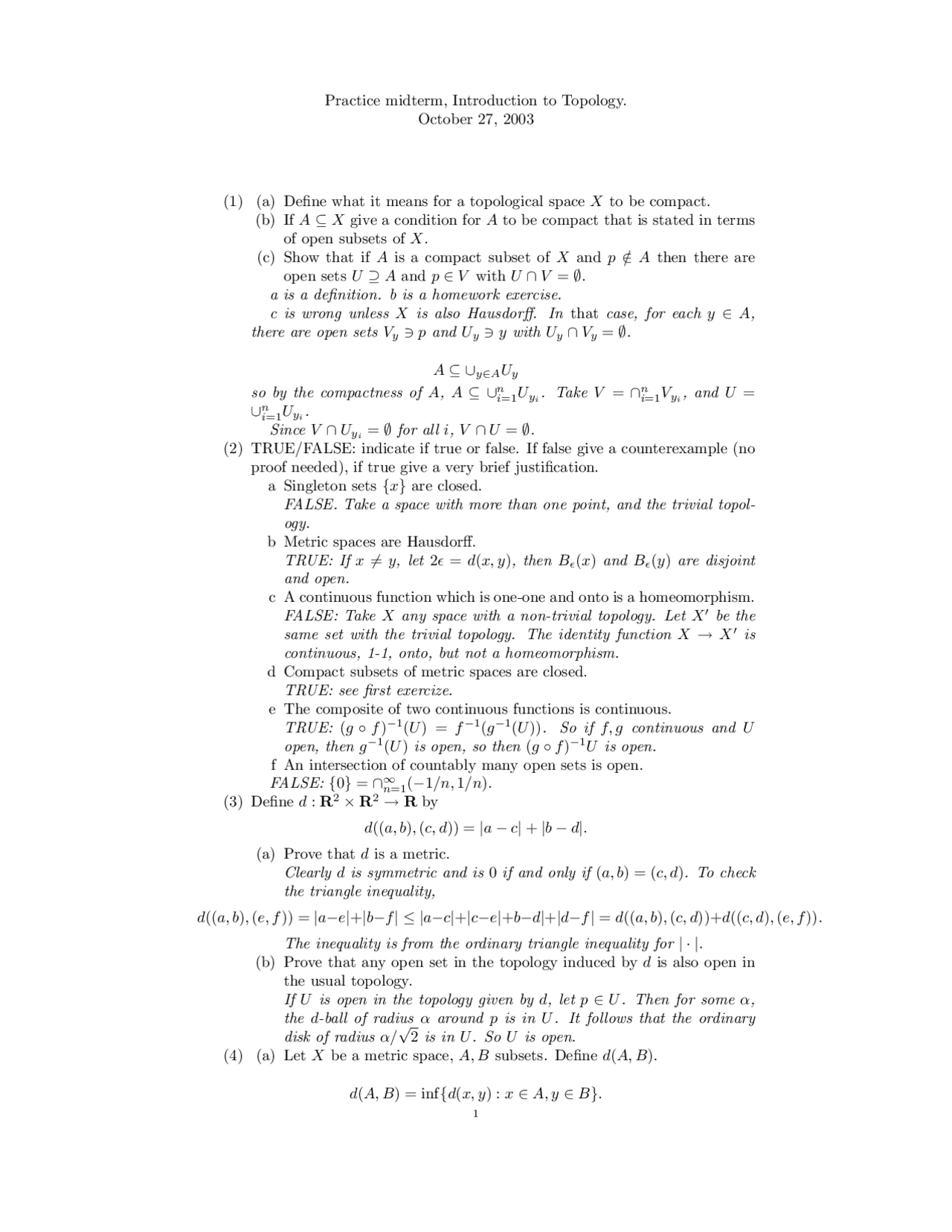 Fundamental Group Introduction To Topology Solved Exam Docsity