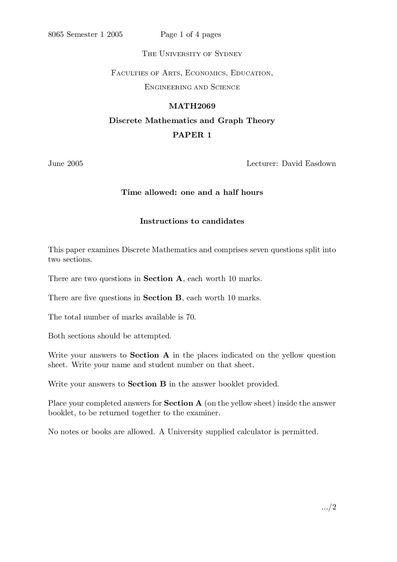 Ceiling Functions - Discrete Mathematics and Graph Theory - Exam - Docsity