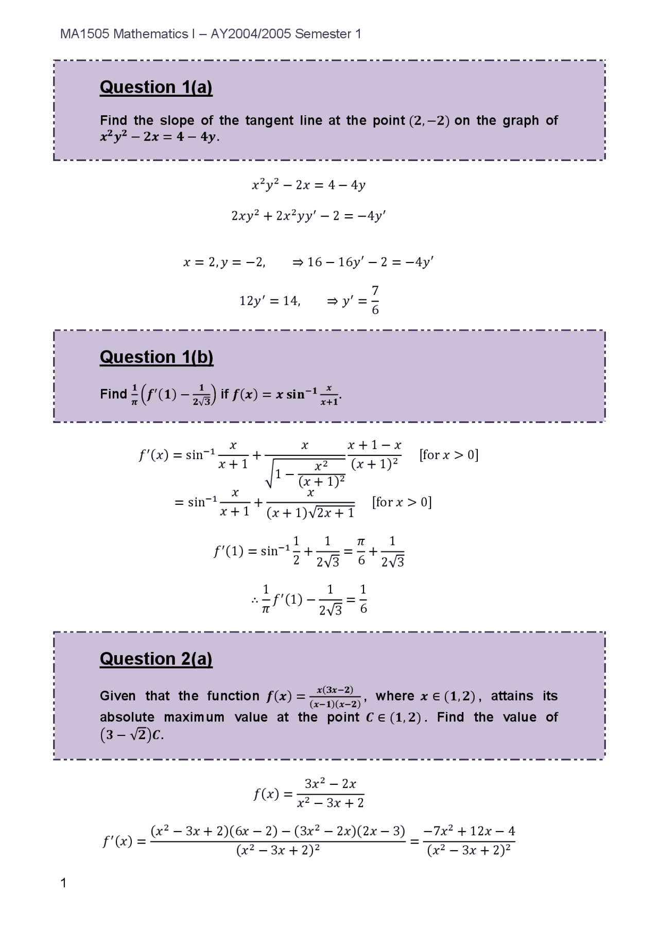 Slope Of Tangent Line Mathematics Solved Past Exam Docsity