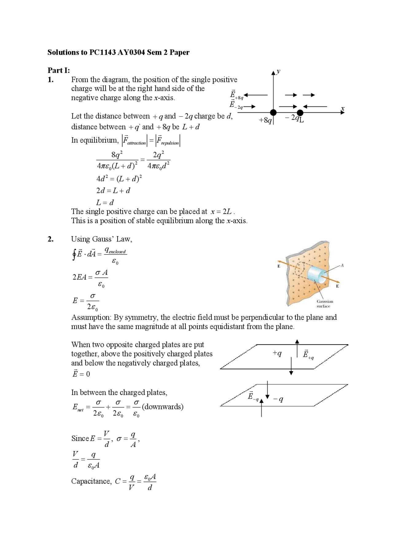 Single Positive Charge - Physics - Past Exam - Docsity