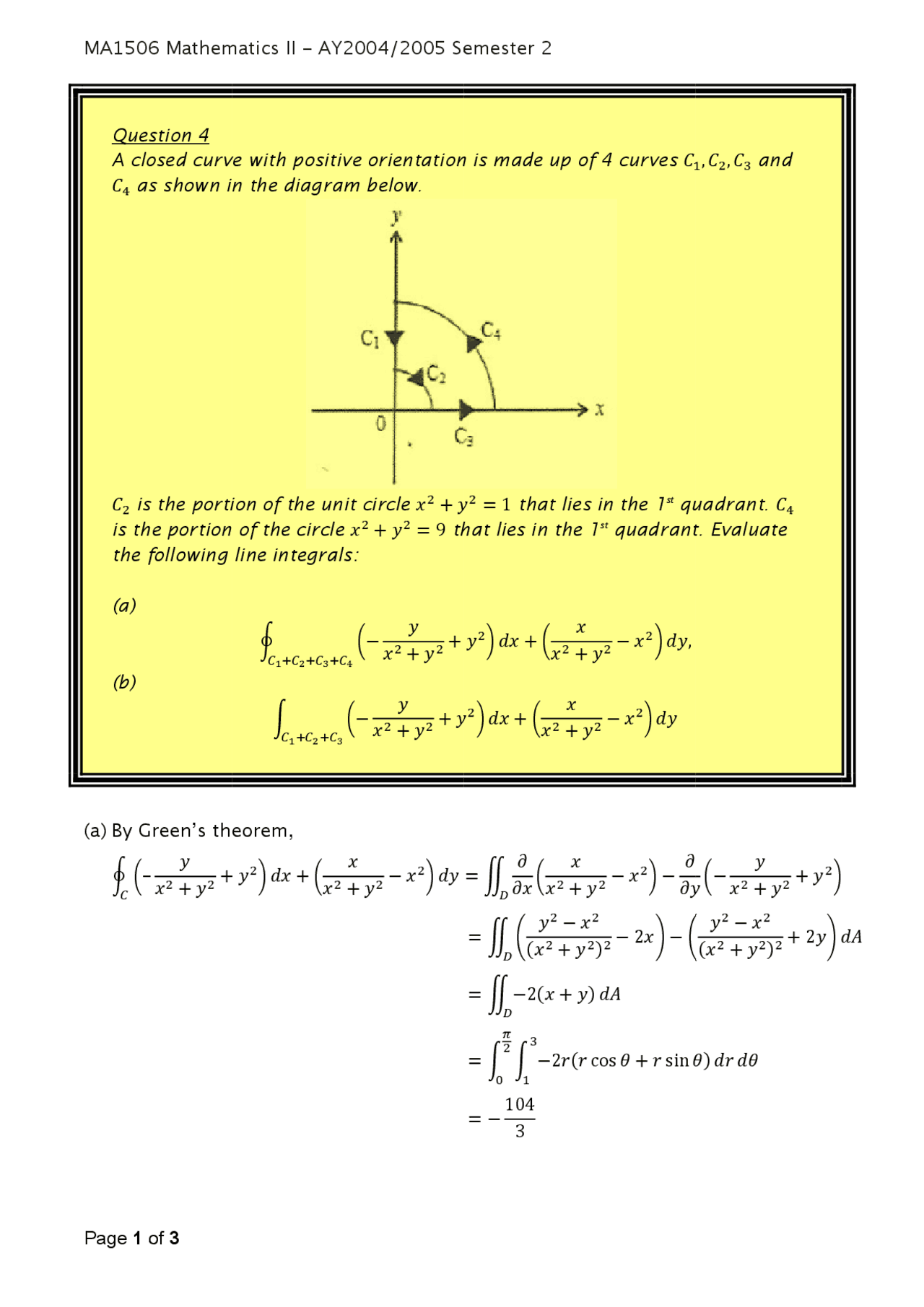 Portion of Unit Circle - Mathematics - Solved Past Exam - Docsity