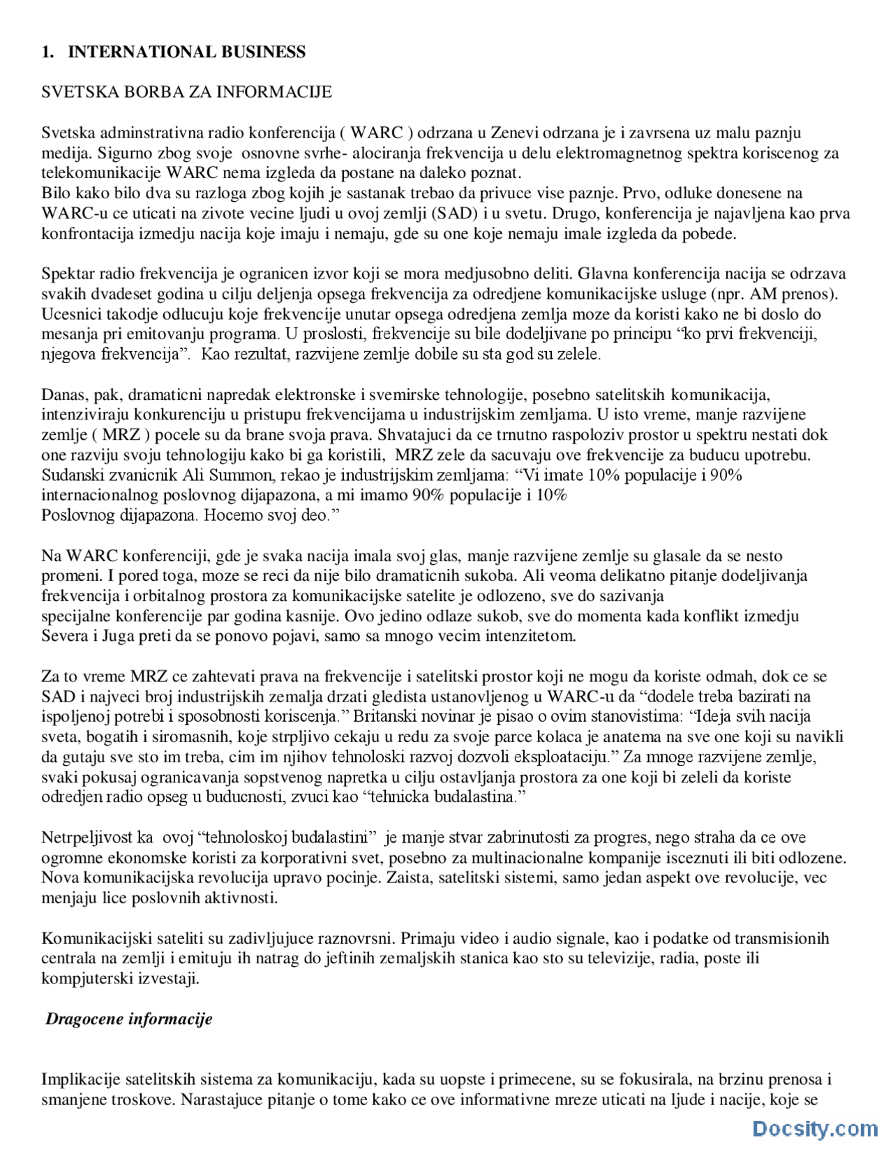 International business deo 2 - Skripta - Fakultet organizacionih nauka - razno | Rezime' predlog ...