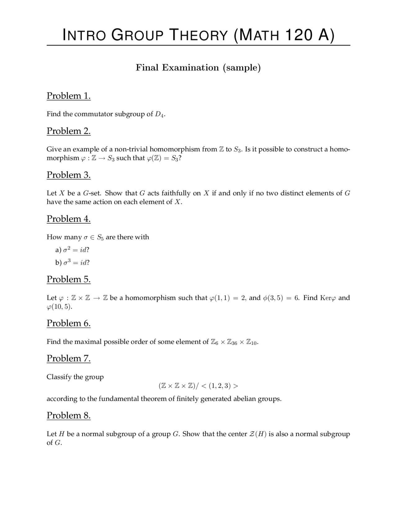 Important Parts Group Theory Exam Solution Docsity
