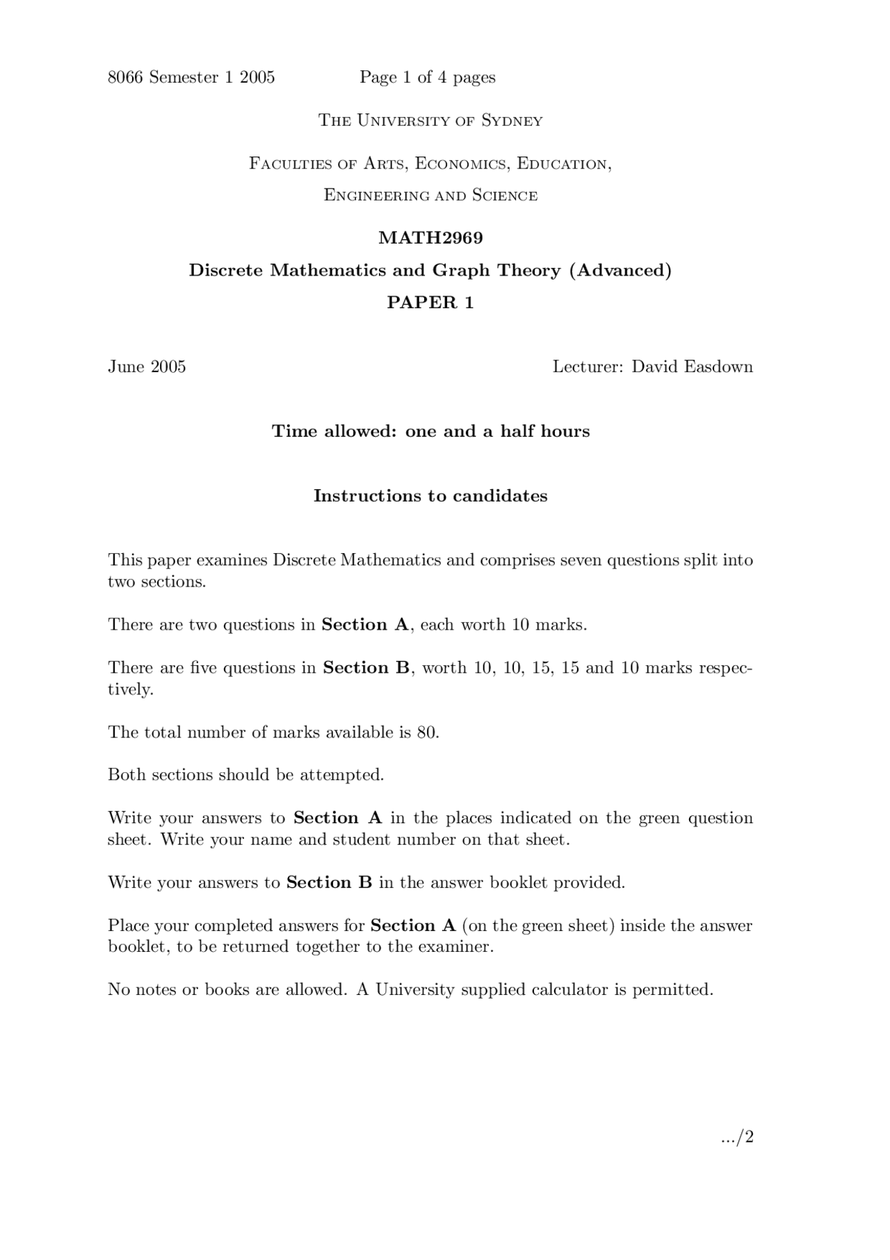 Positive - Discrete Mathematics and Graph Theory - Exam - Docsity